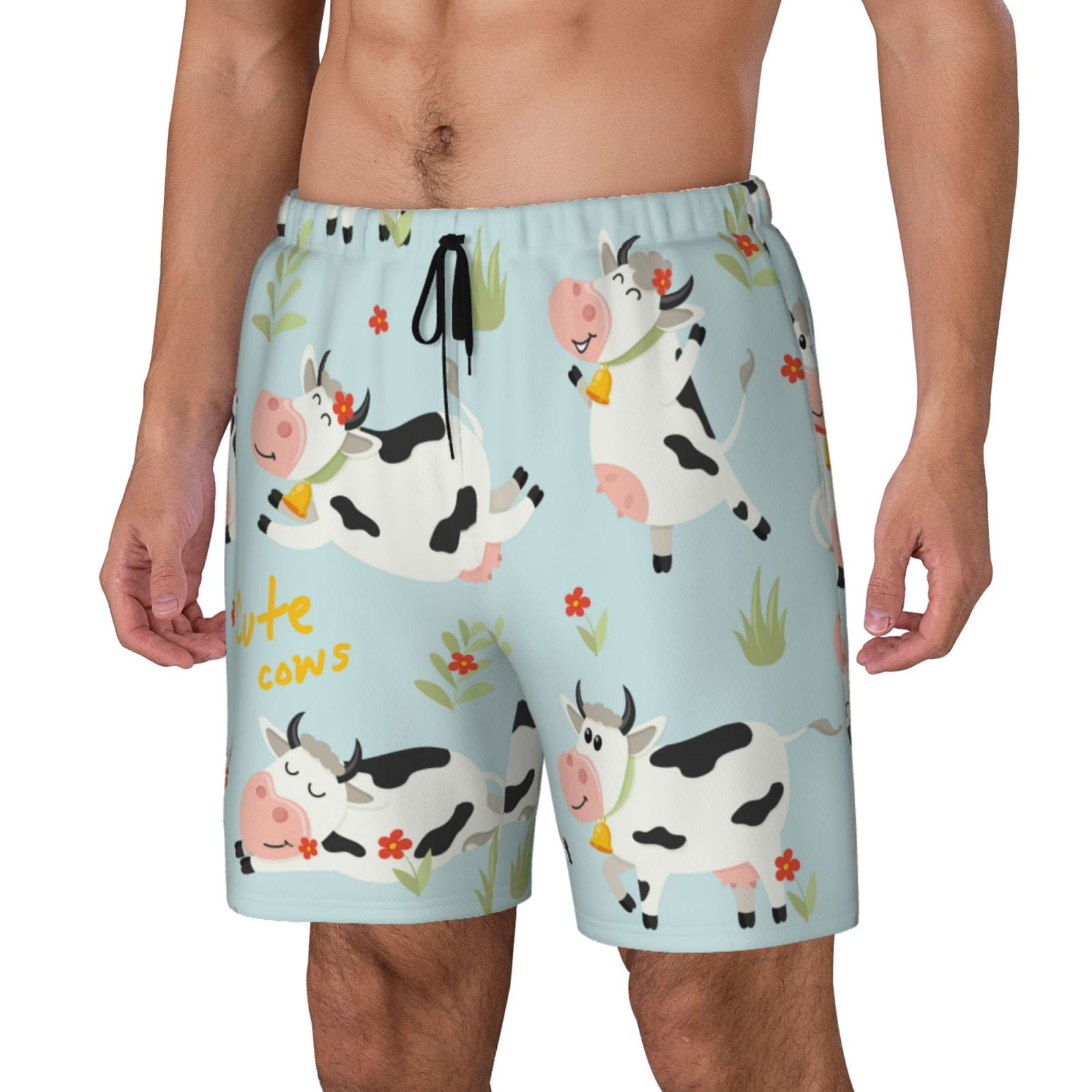 KLL Cute Cows for Mens Swim Trunks Quick Dry Swim Shorts with Built-in ...