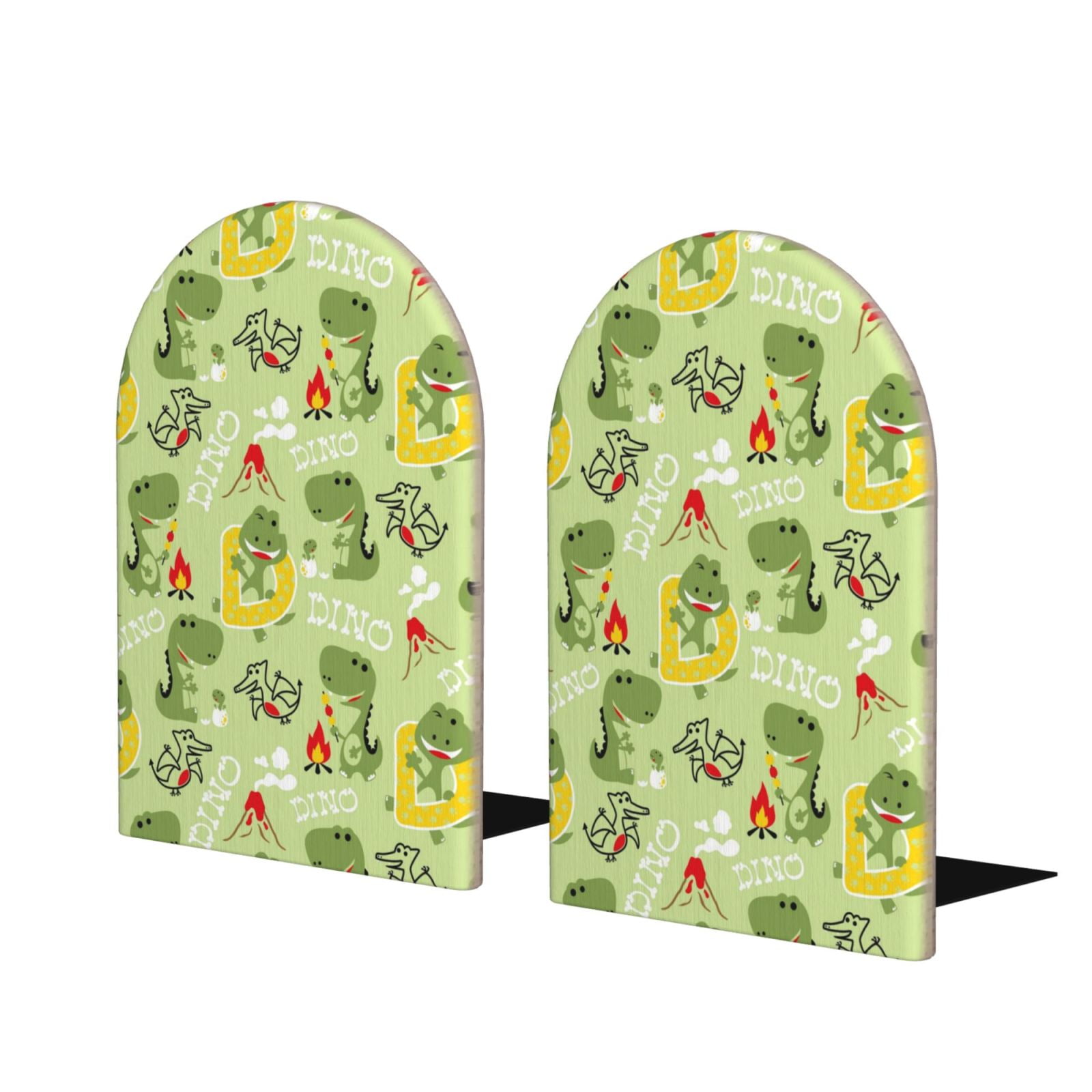 KLL Cute Dinosaurs Cartoon Print Wood Book Ends for Shelves,1 Pair Wood ...