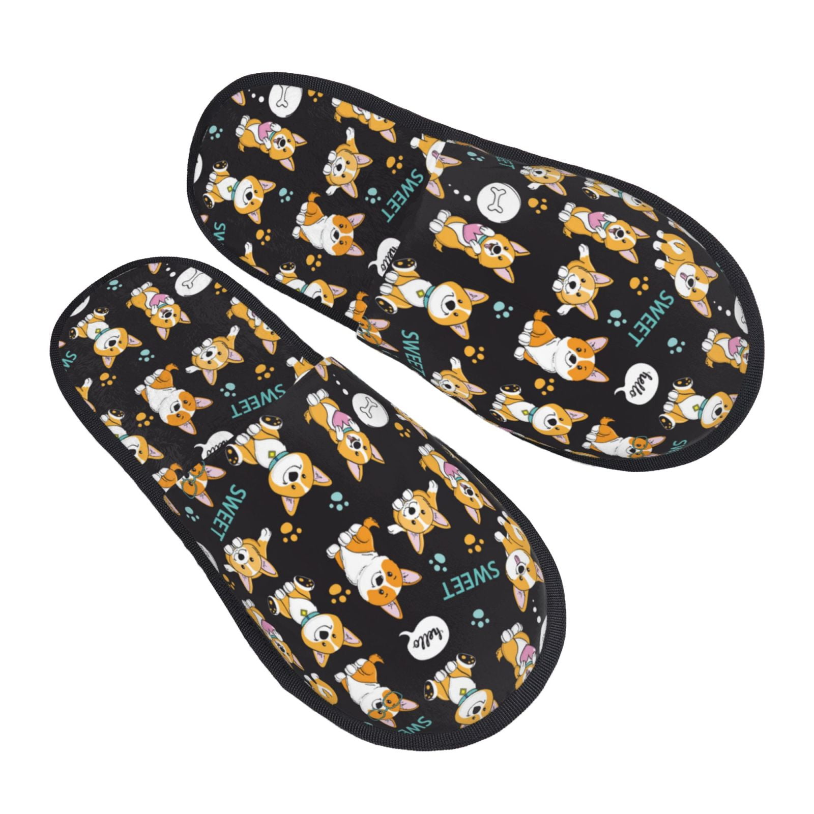 KLL Cute Dogs Corgi Slippers for Women Men House Slip on Indoor Outdoor ...