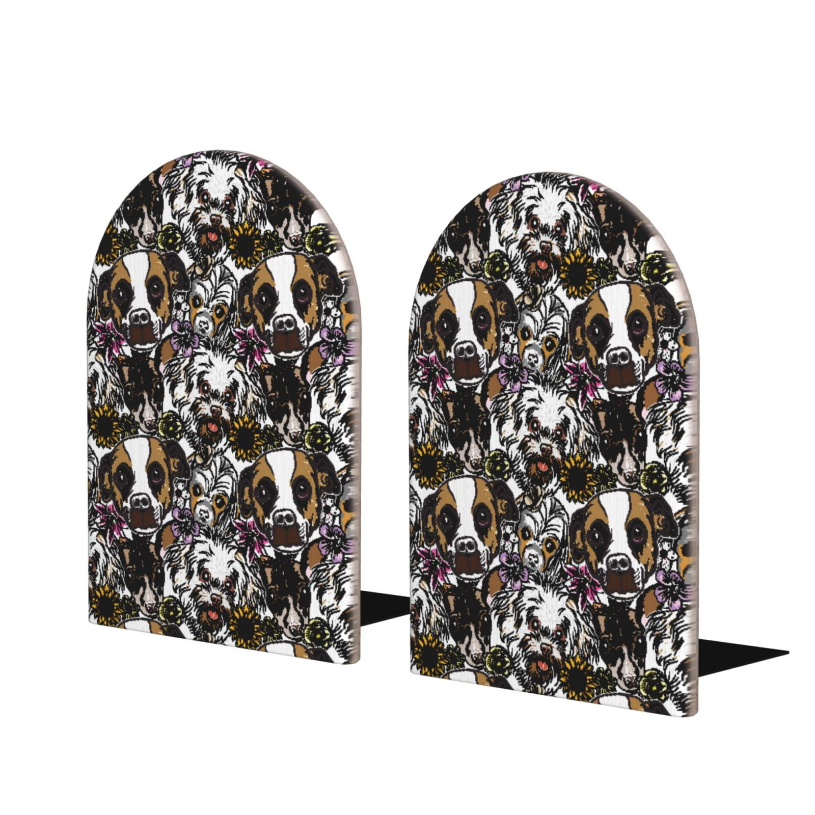 KLL Cute Dogs Puppy2 Print Wood Book Ends for Shelves,1 Pair Wood ...
