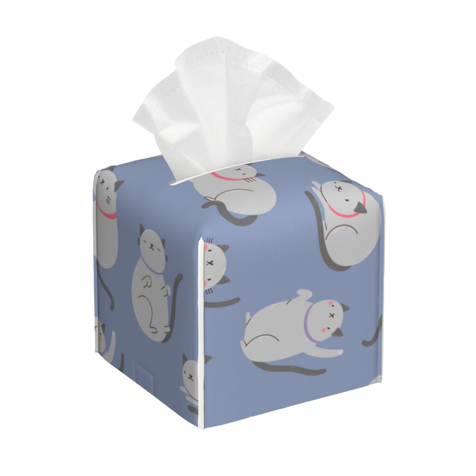 KLL Cute Fat Cat Print Tissue Box Cover,Leather Tissue Holder Square ...