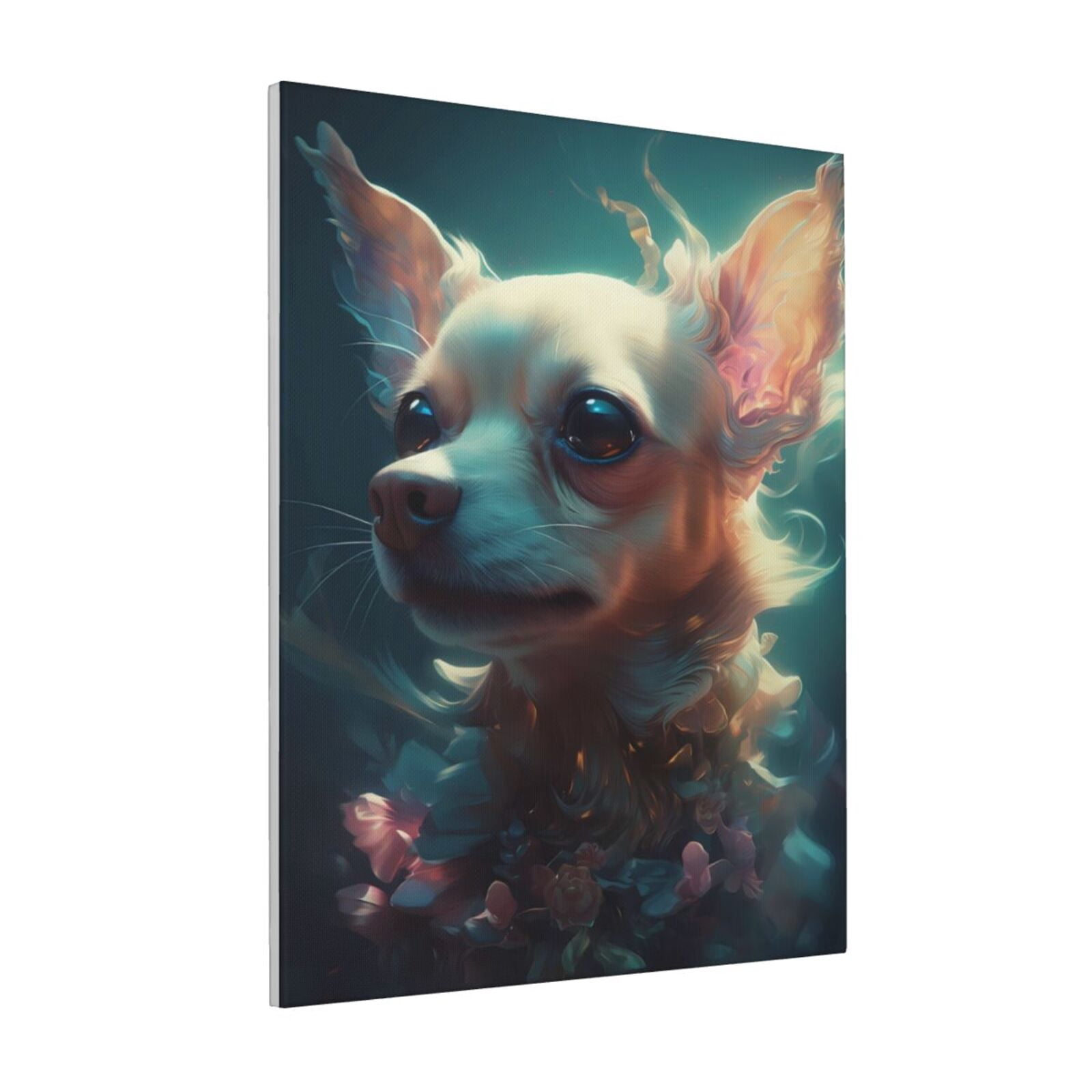KLL Cute Flower Chihuahua Puppy Print Canvas Wall Art, Canvas Painting ...