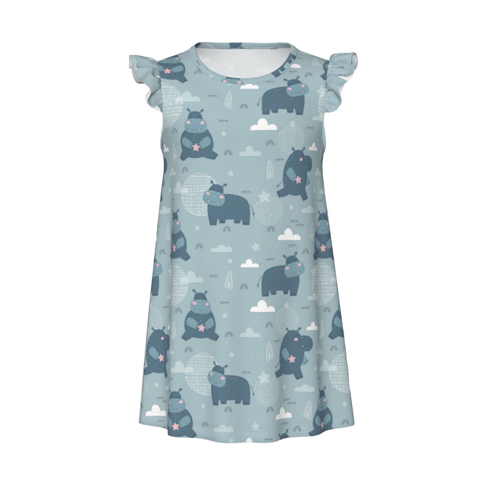 KLL Cute Hippopotamus Print Girls Nightgowns Pajamas for Girl Sleepwear ...