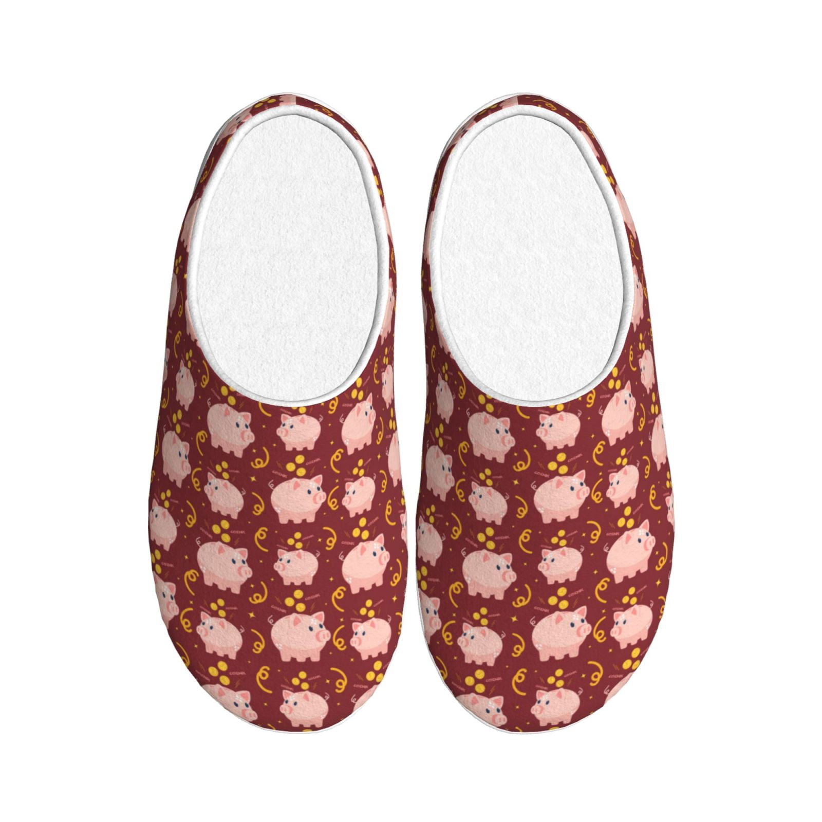 KLL Cute Pig with Coins Pattern Adult Unisex Cozy Slippers,Fuzzy Slip ...