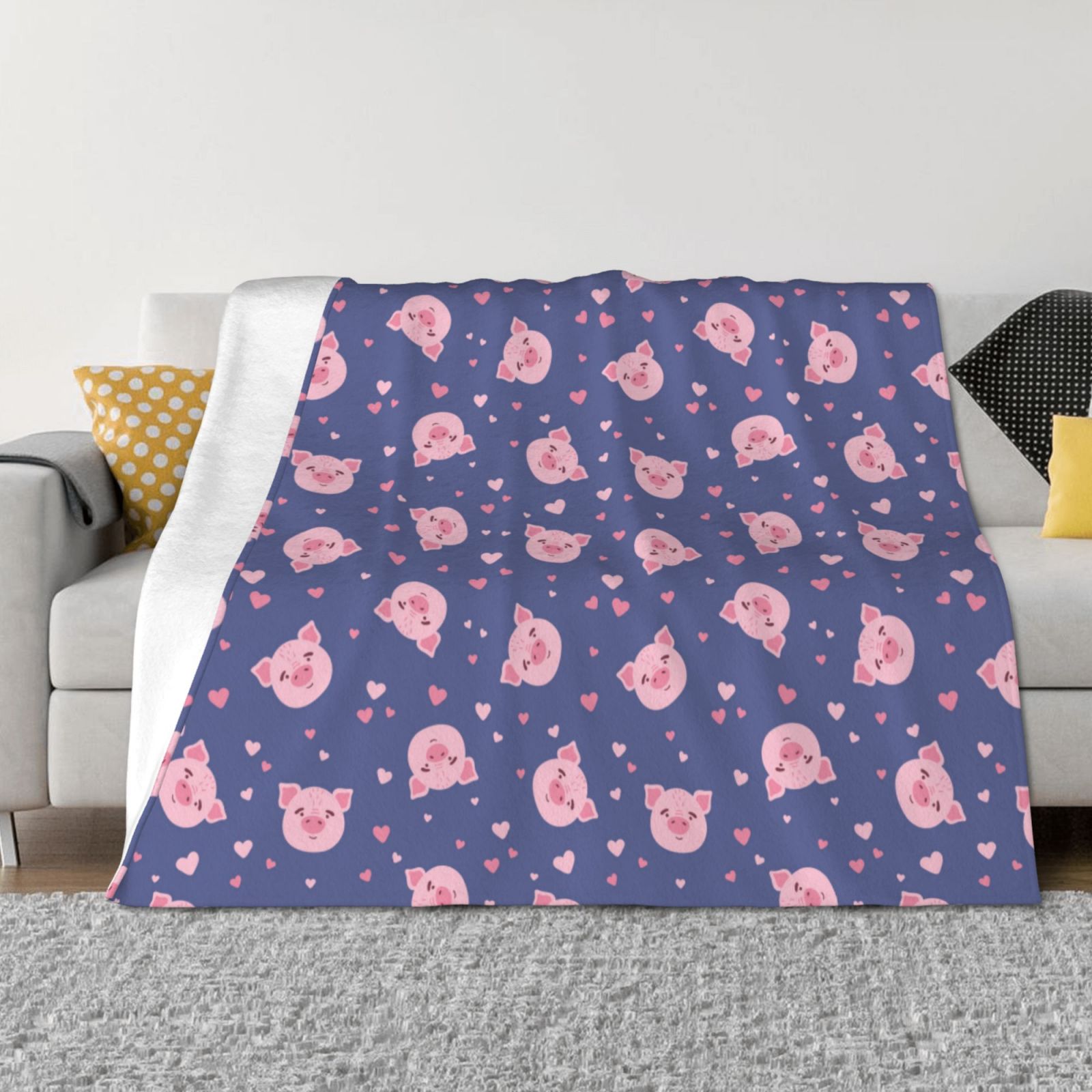 KLL Cute Pig Print Fleece Throw Blanket, Horizontal Fleece Bedding Cute ...
