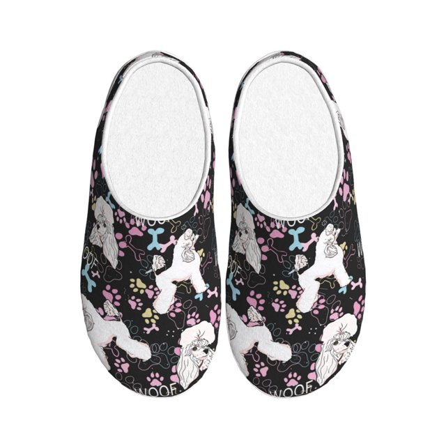 KLL Cute Poodle Dog Pattern Adult Unisex Cozy Slippers,Fuzzy Slip-on ...