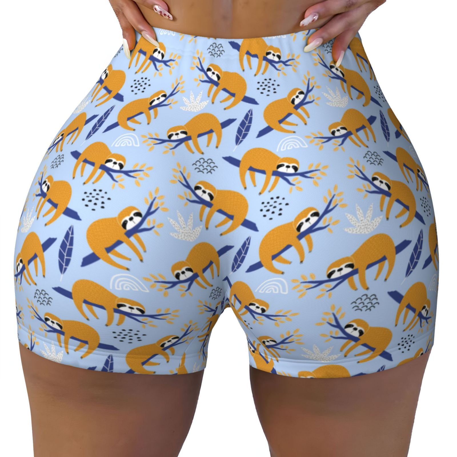 KLL Cute Sloth Pattern Workout Shorts for Women Scrunch Short Gym Yoga ...