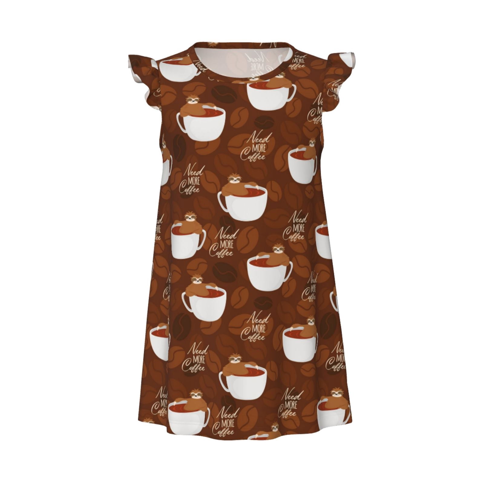 KLL Cute Sloths Bear Relaxing In Coffee Cup Print Girls Nightgowns ...