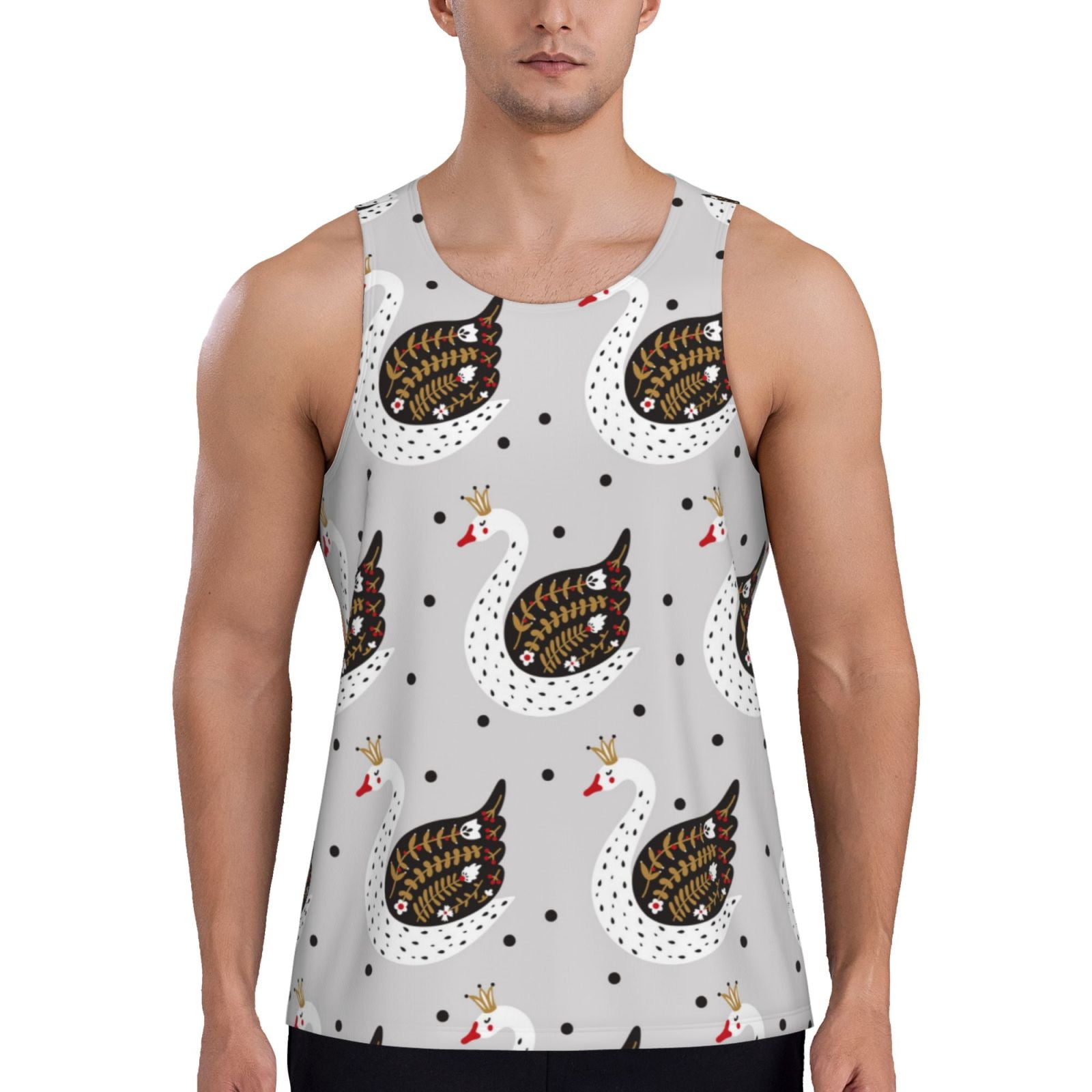 KLL Cute Swan Print Men's Muscle Gym Workout Stringer Tank Tops ...