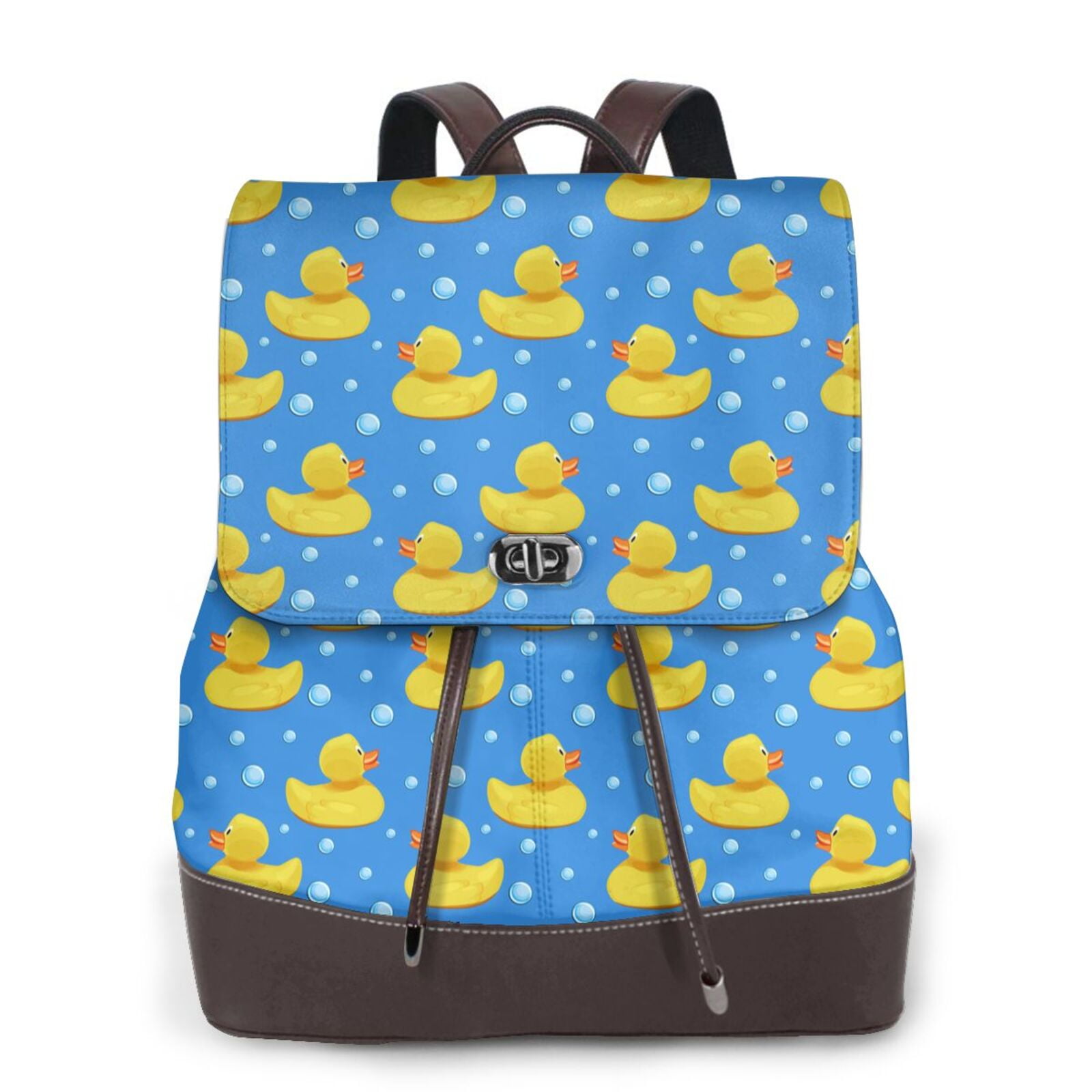 KLL Cute Yellow Rubber Ducks Print Leather Backpack,PU Leather Laptop ...