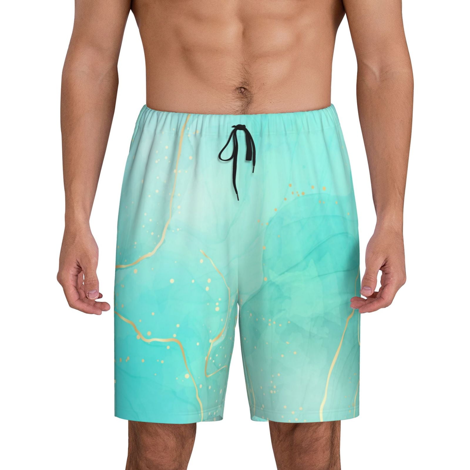KLL Cyan Mint Marble for Men's 1-Pack Shorts,Sleep Pajama Shorts for ...