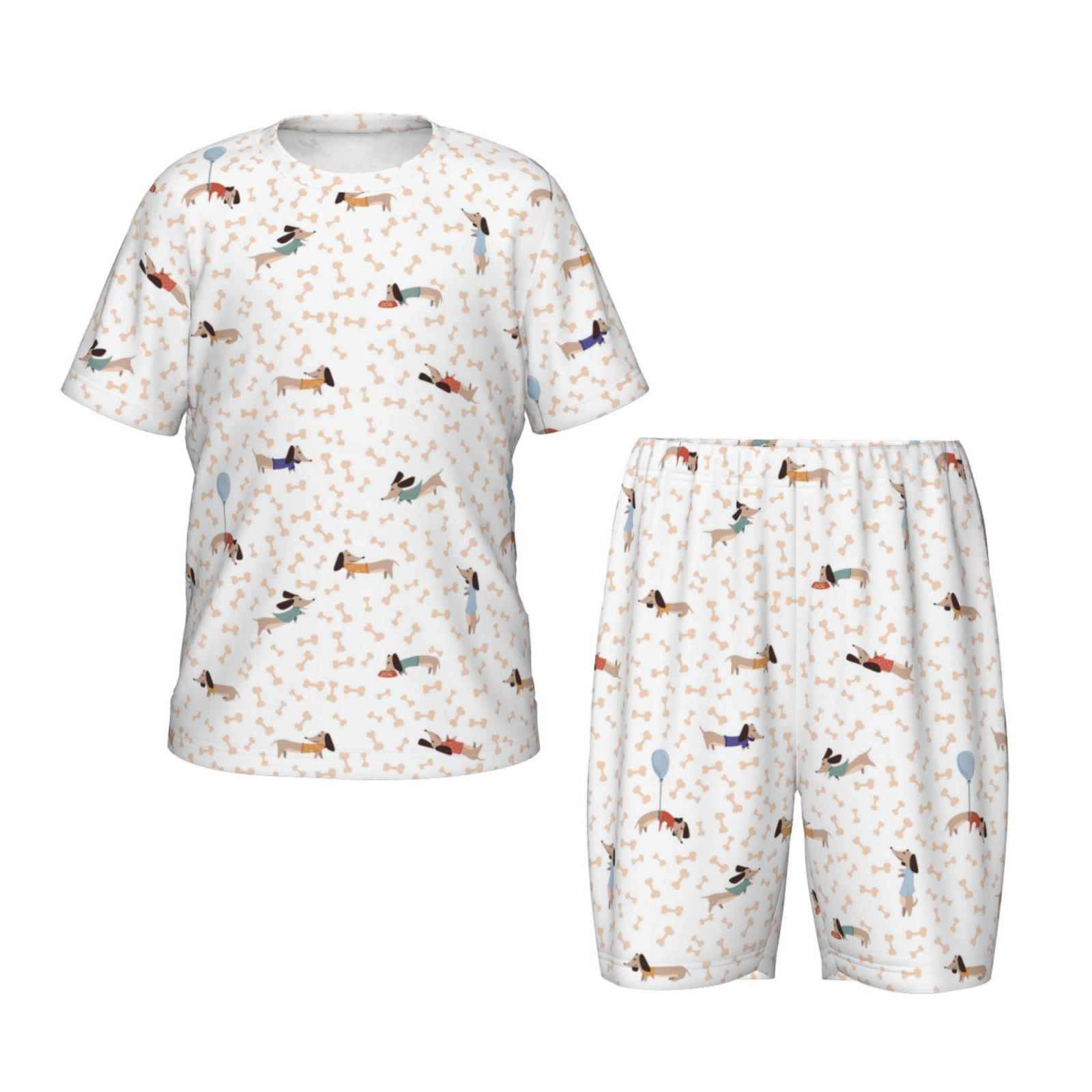 KLL Dachshund Dog Puppy Print Kids' Short-Sleeved Pajama Set,Soft ...