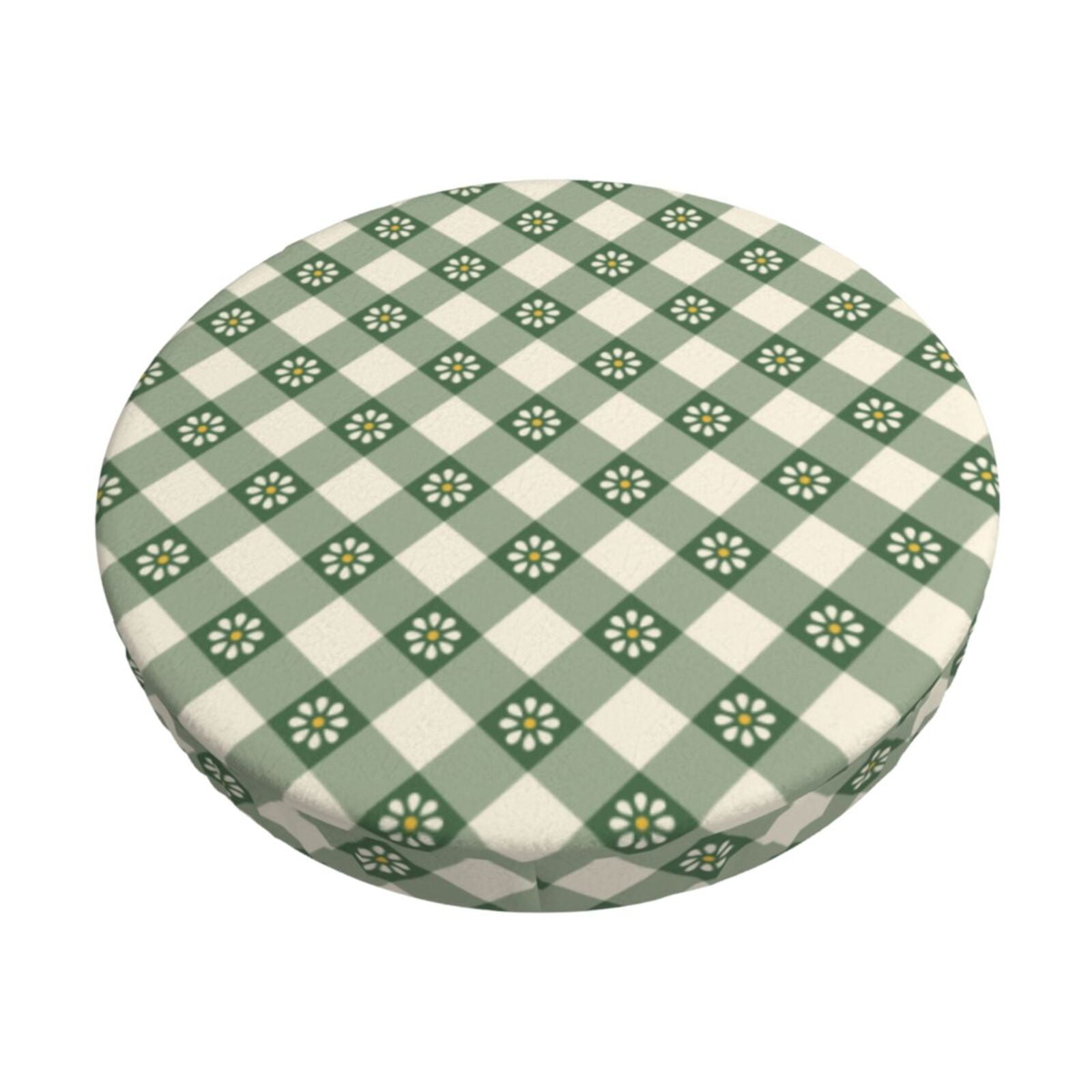 KLL Daisy Plaid Green Round Bar Chair Cushion Cover 13 inch ,Bar Stool ...