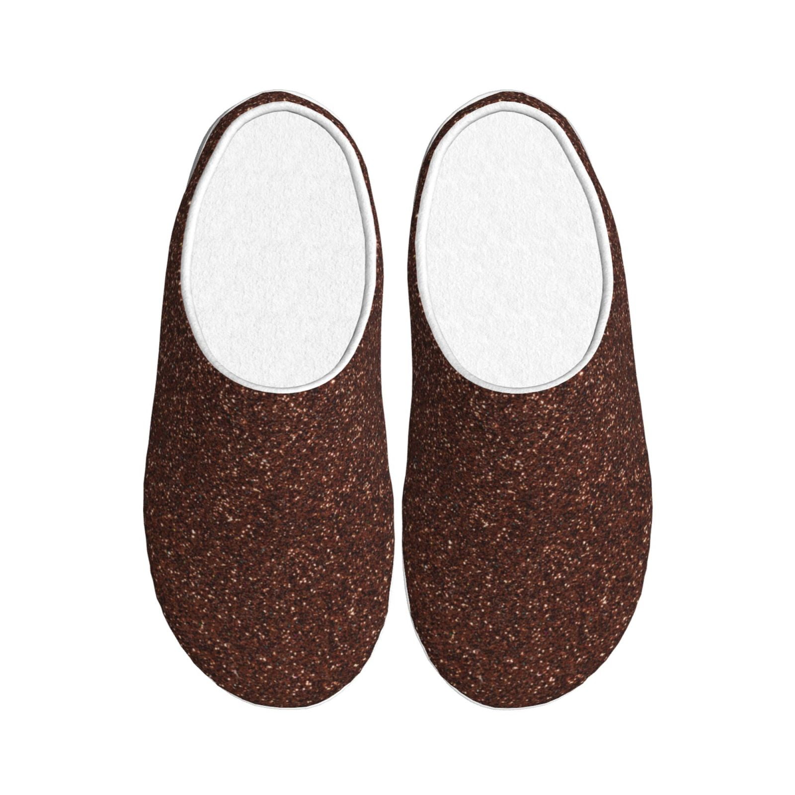 KLL Dark Brown Glitter Pattern Adult Unisex Cozy Slippers,Fuzzy Slip-on ...