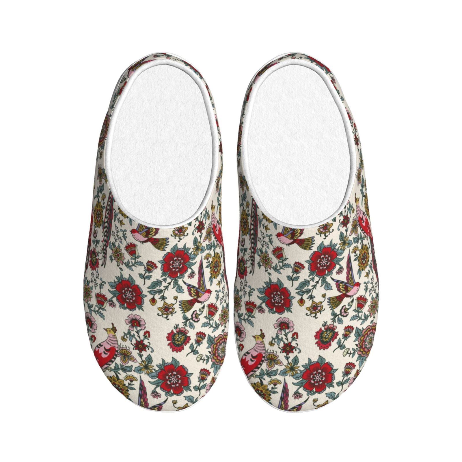 KLL Dark Enchanted Flowers And Birds Pattern Adult Unisex Cozy Slippers ...