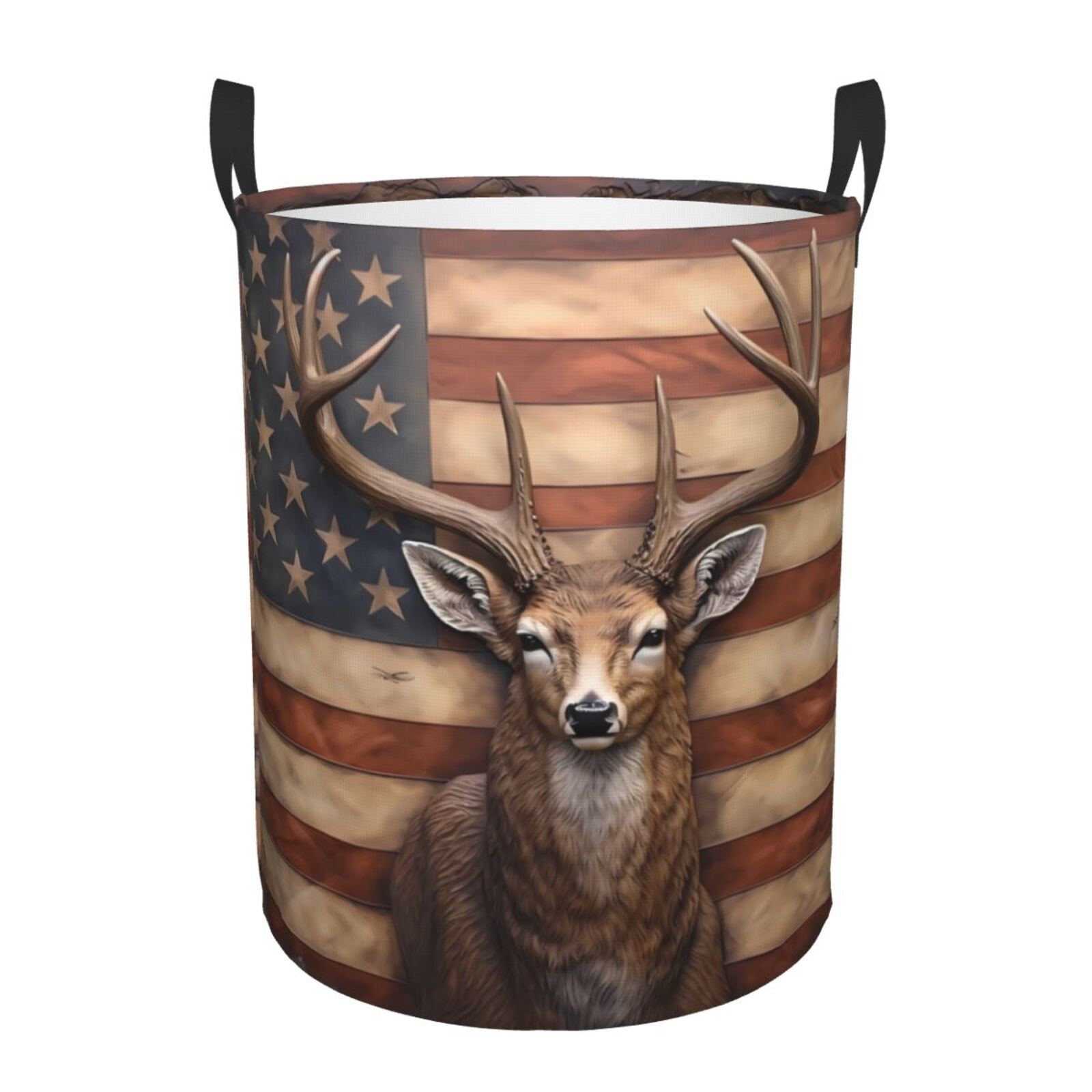 KLL Deer American Flag Wall Waterproof Foldable Laundry Hamper Bucket ...