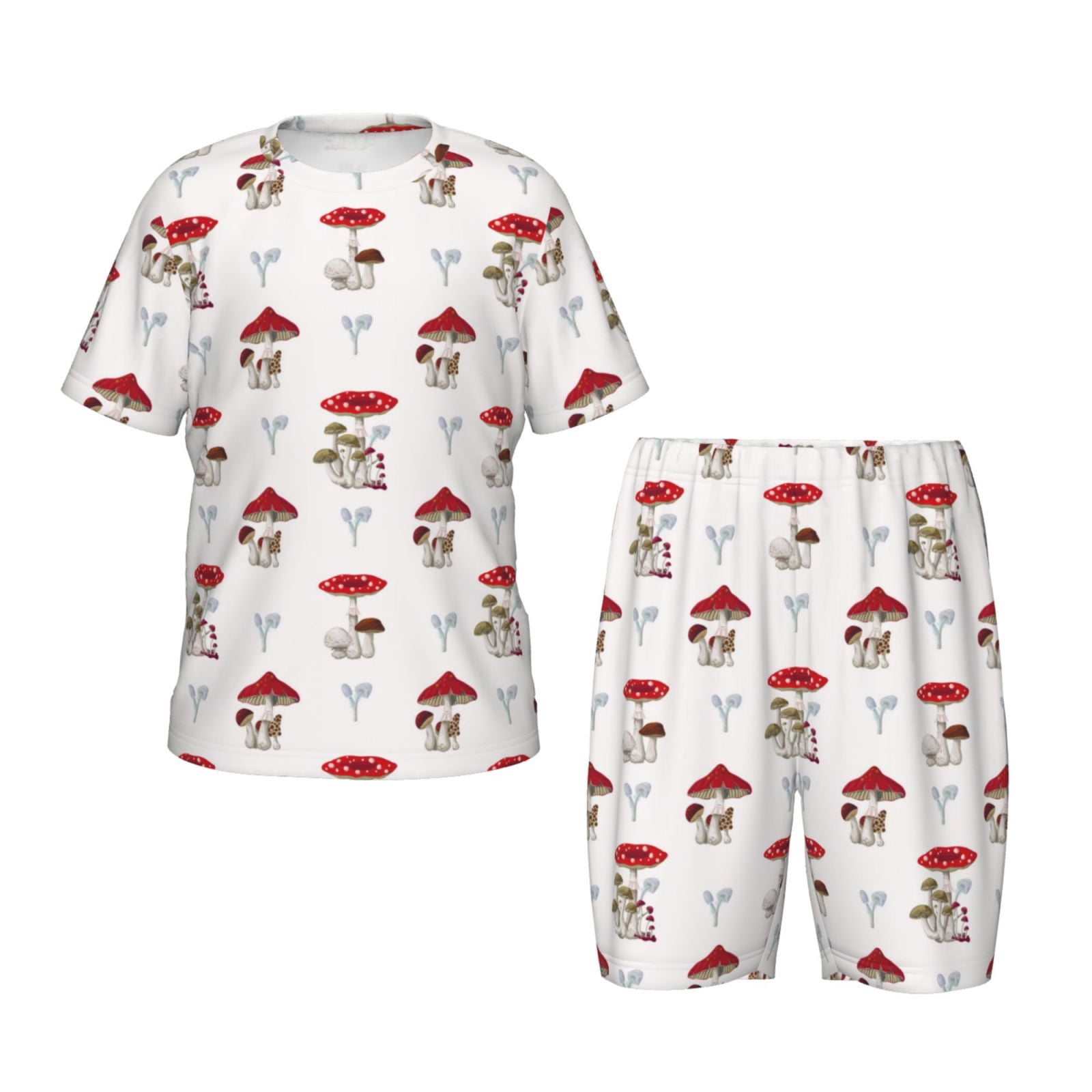 KLL Different Mushrooms Print Kids' Short-Sleeved Pajama Set,Soft ...