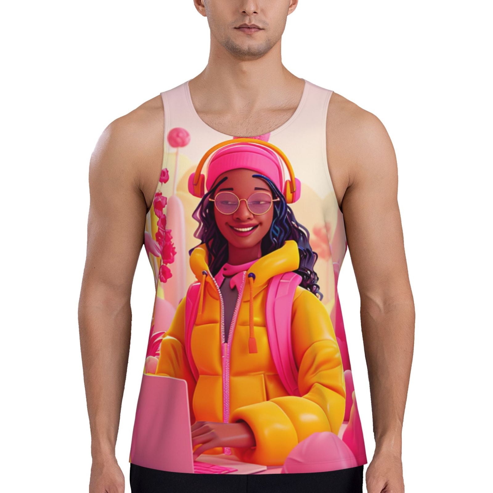 KLL Digital Nomad Pink Landscape Print Men's Muscle Gym Workout ...