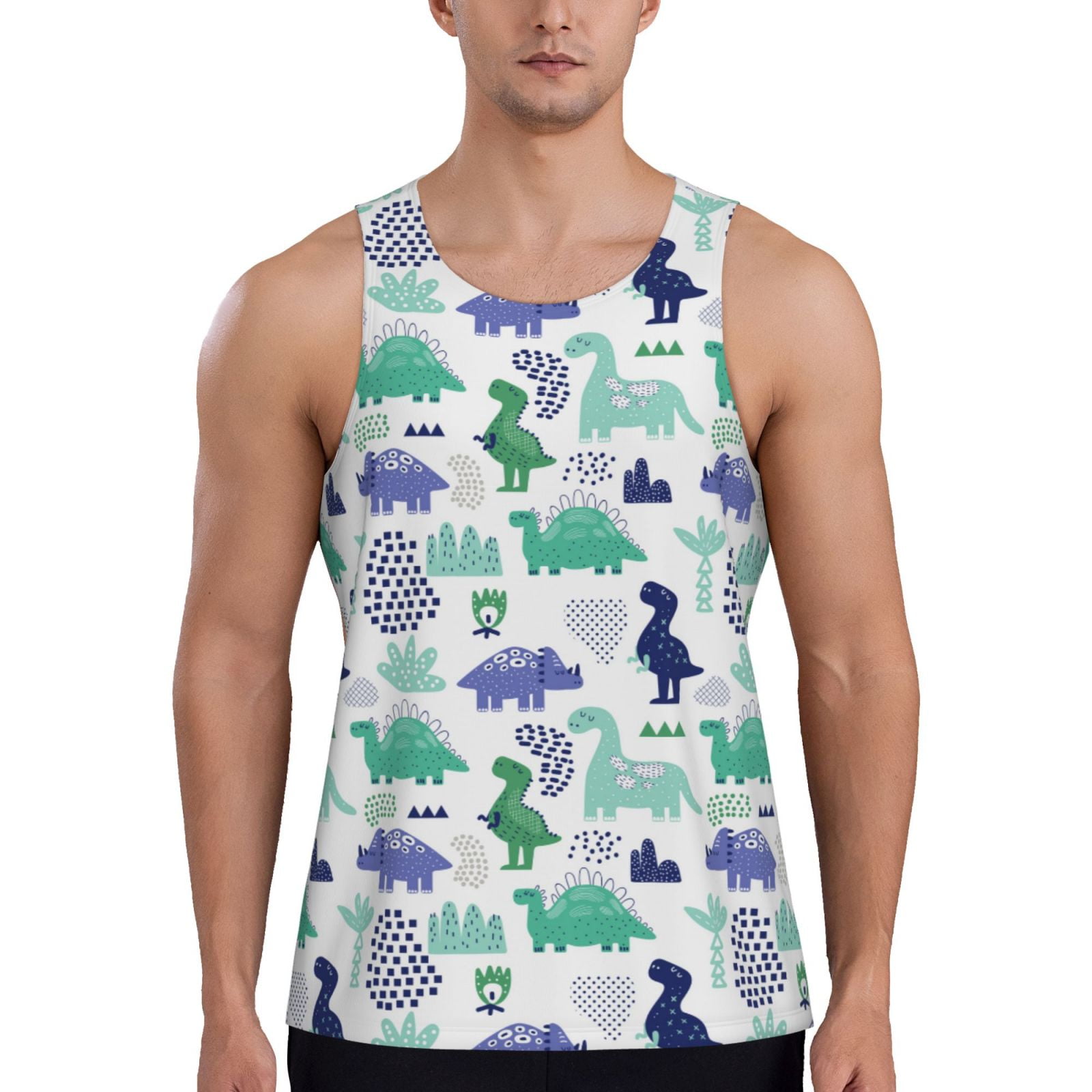 KLL Dinosaur Print Men's Muscle Gym Workout Stringer Tank Tops ...