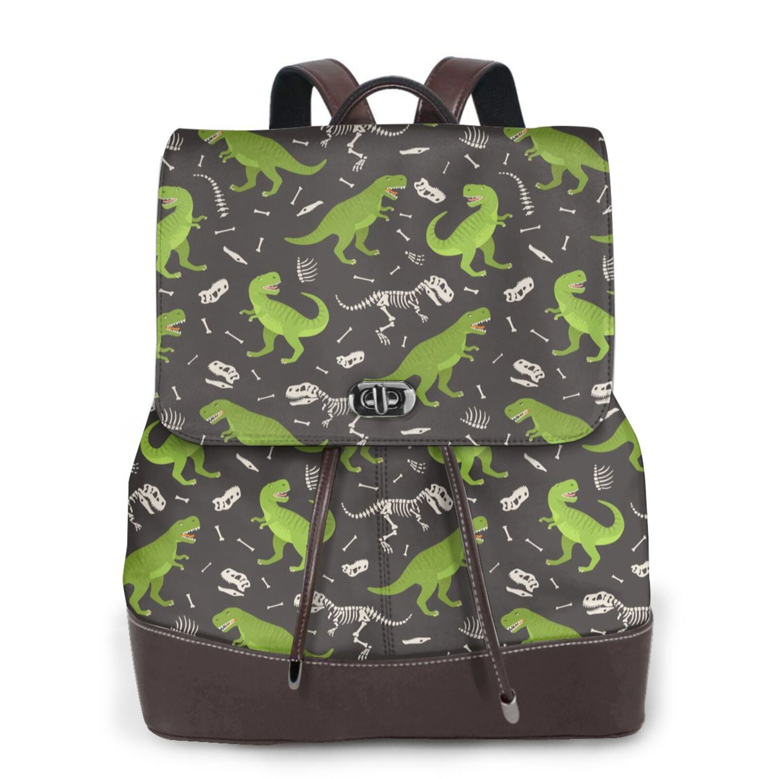 KLL Dinosaur Skeleton Print Leather Backpack,PU Leather Laptop Backpack ...