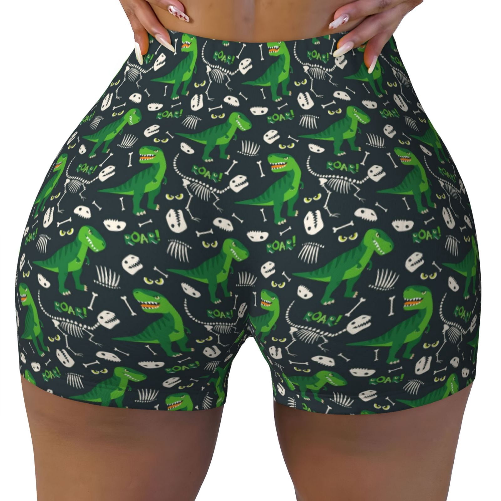 KLL Dinosaur and Bone Pattern Workout Shorts for Women Scrunch Short ...