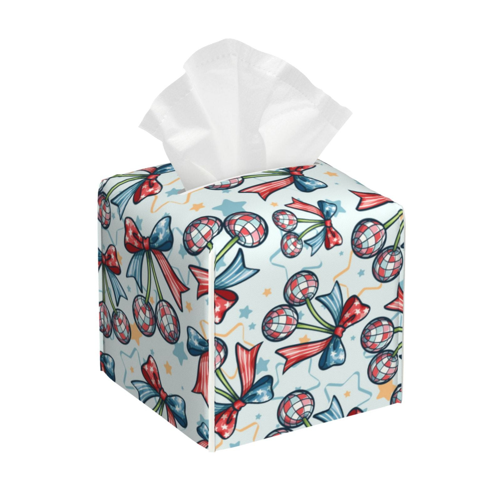 KLL Disco Ball Cherry With Bow Print Tissue Box Cover,Leather Tissue Holder Square Facial Tissue ...