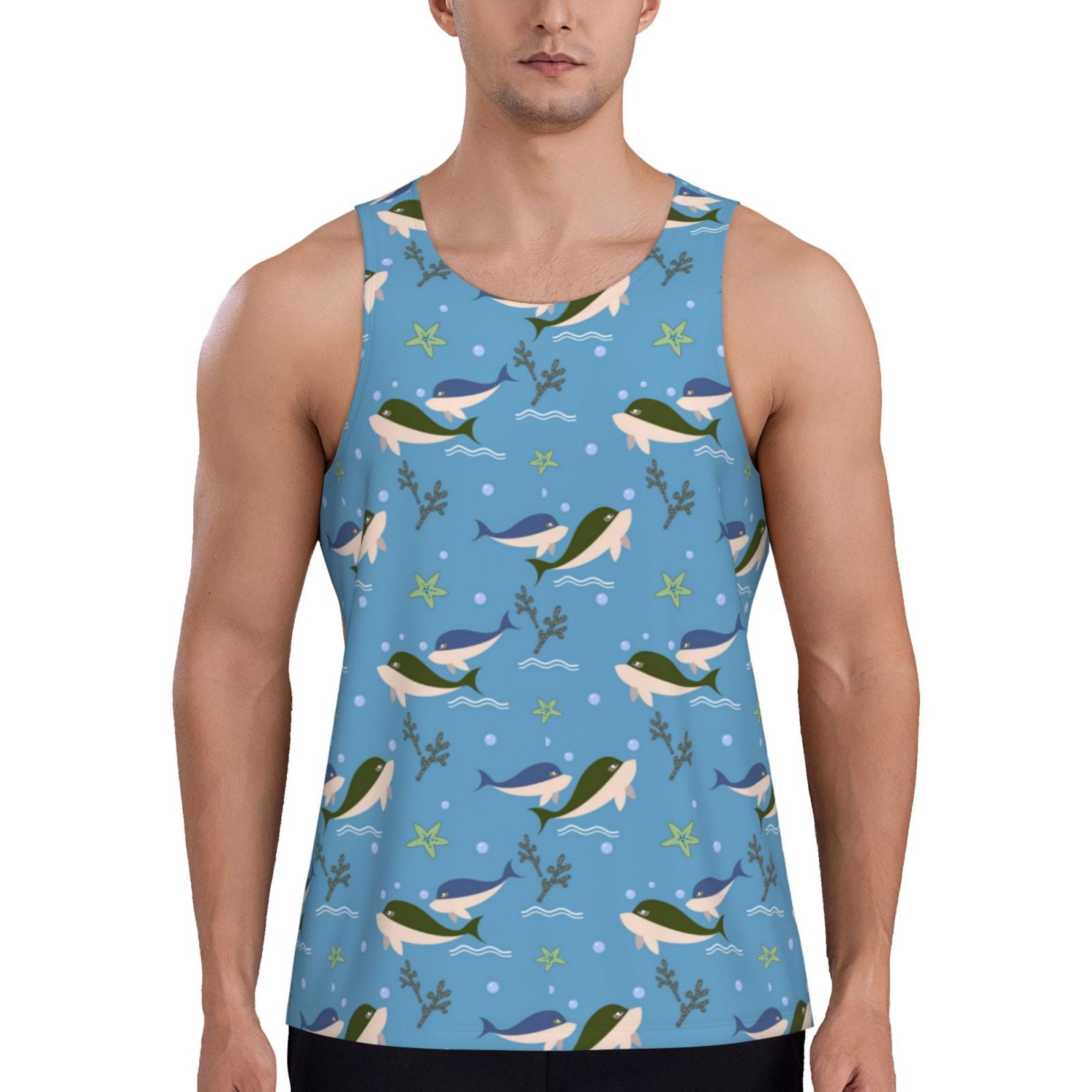 KLL Dolphin Lovers Print Men's Muscle Gym Workout Stringer Tank Tops ...