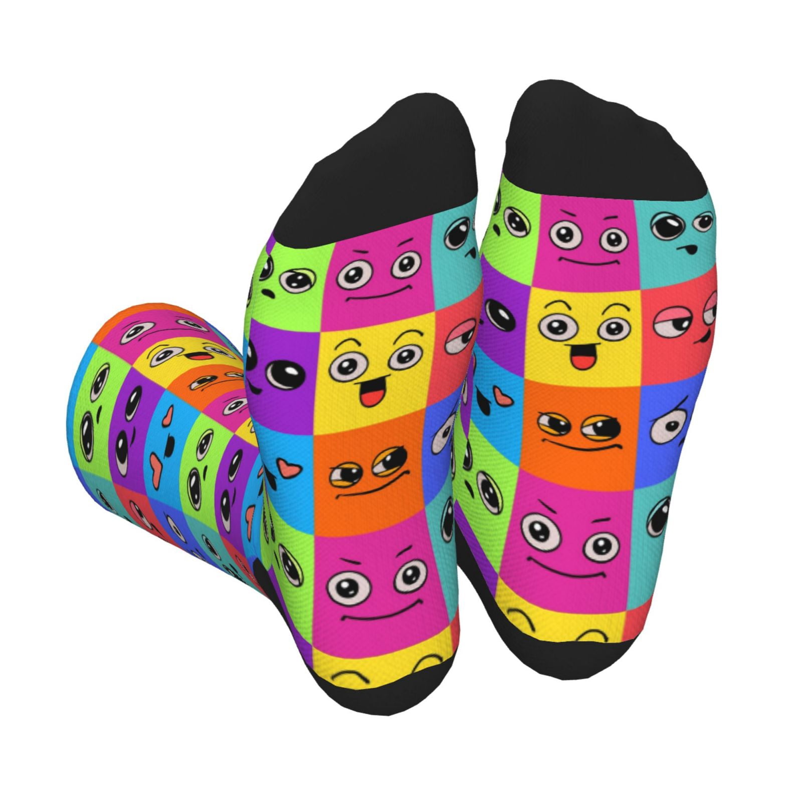KLL Doodle Faces Emotions Print Cool Socks Men's Women's Crew Socks ...