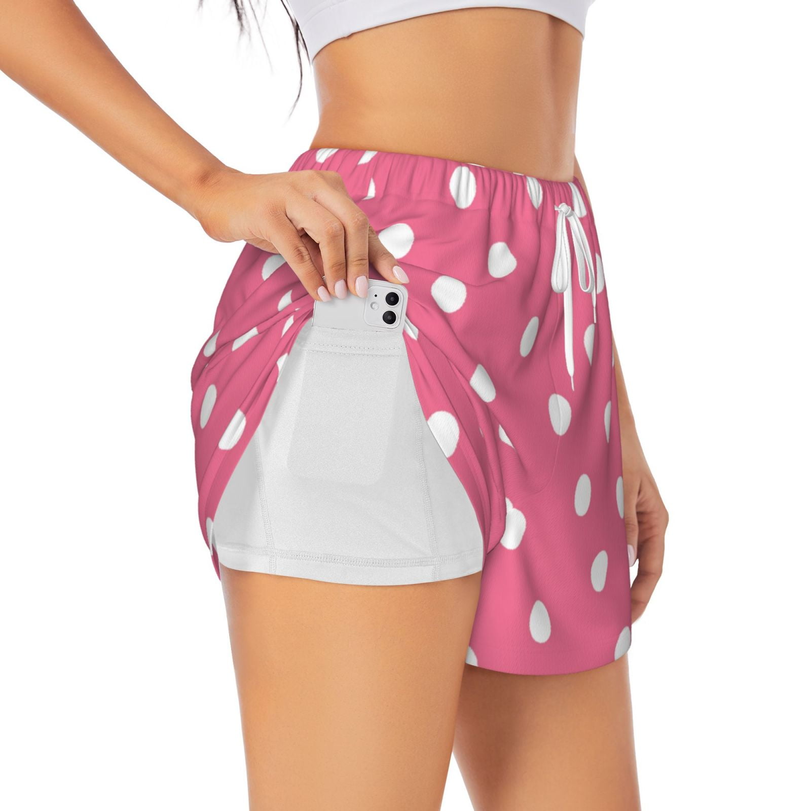 KLL Dots On Rose Red Background Pattern Shorts Women,Athletic Shorts ...