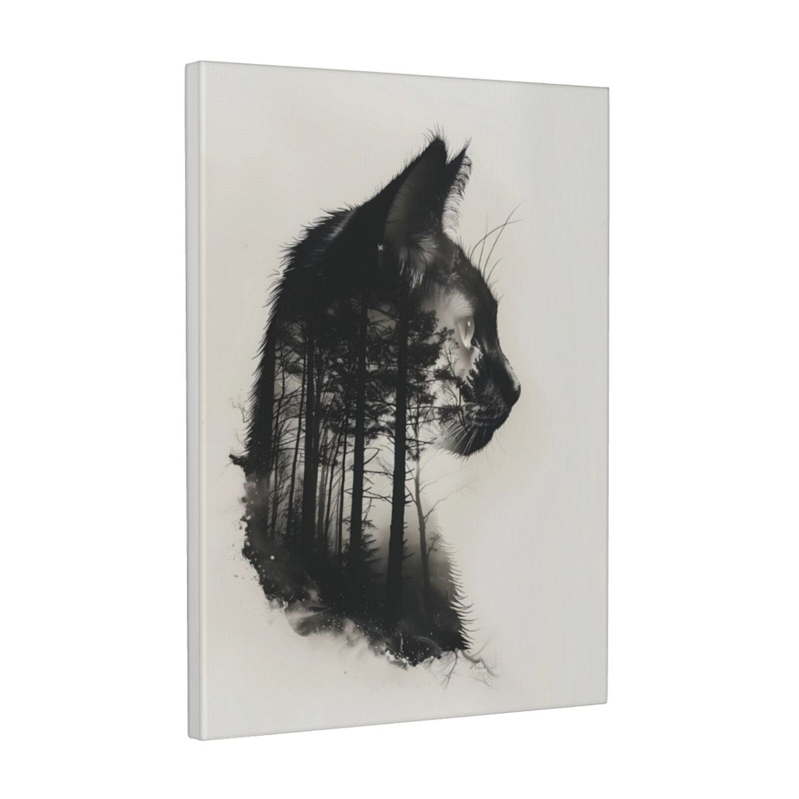 KLL Double Exposure Cat Forest Print Farmhouse Canvas Wall Art,Wall ...