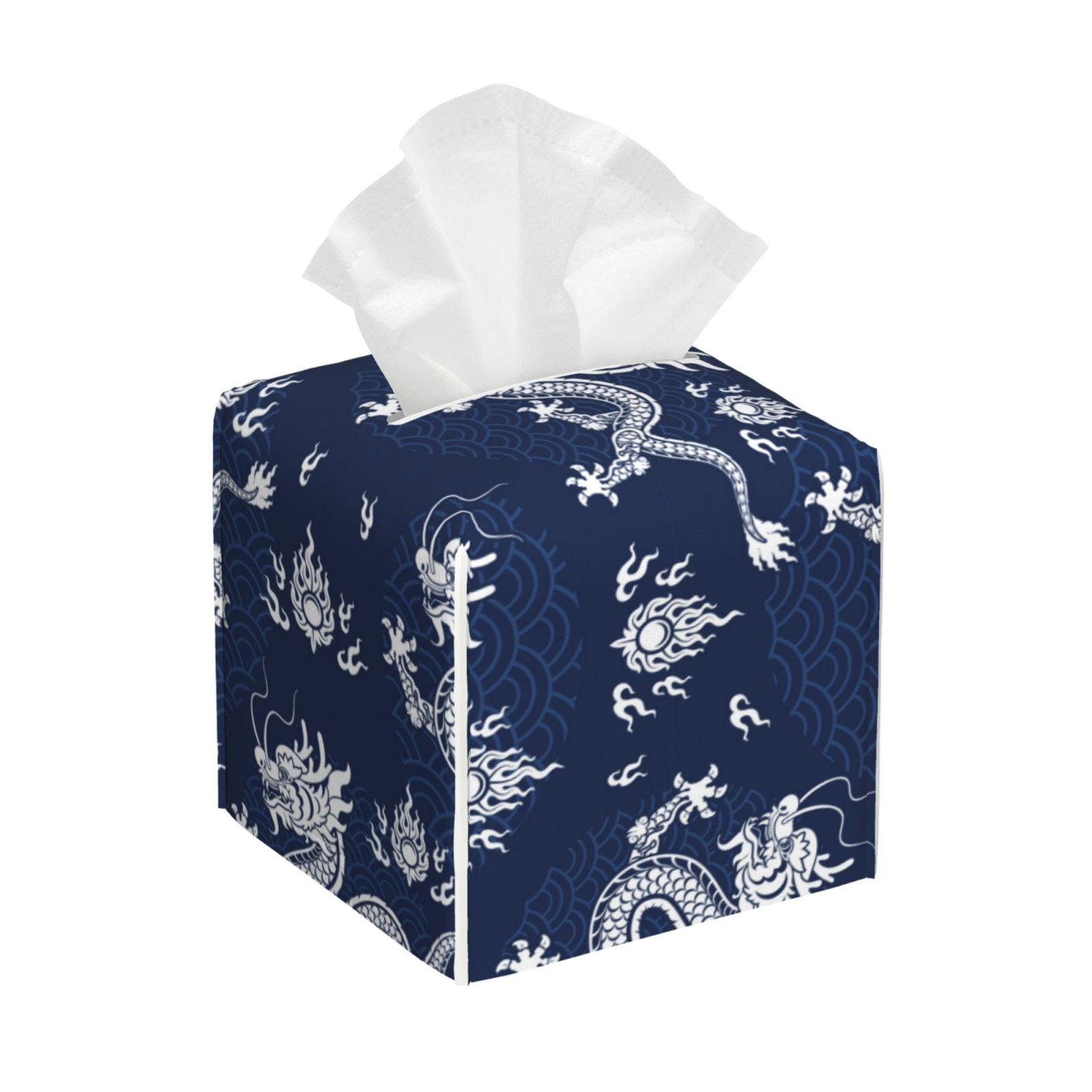 KLL Dragon Print Tissue Box Cover,Leather Tissue Holder Square Facial ...