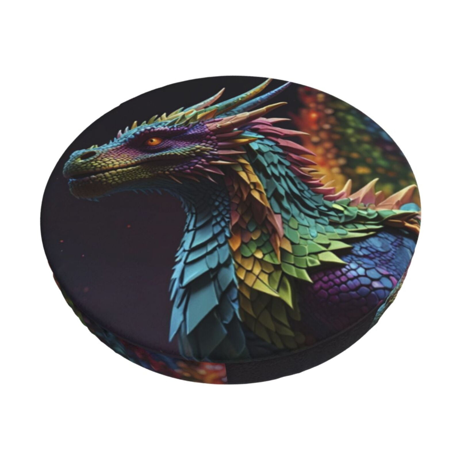 KLL Dragon with Colorful Tail Round Bar Chair Cushion Cover 13 inch ...