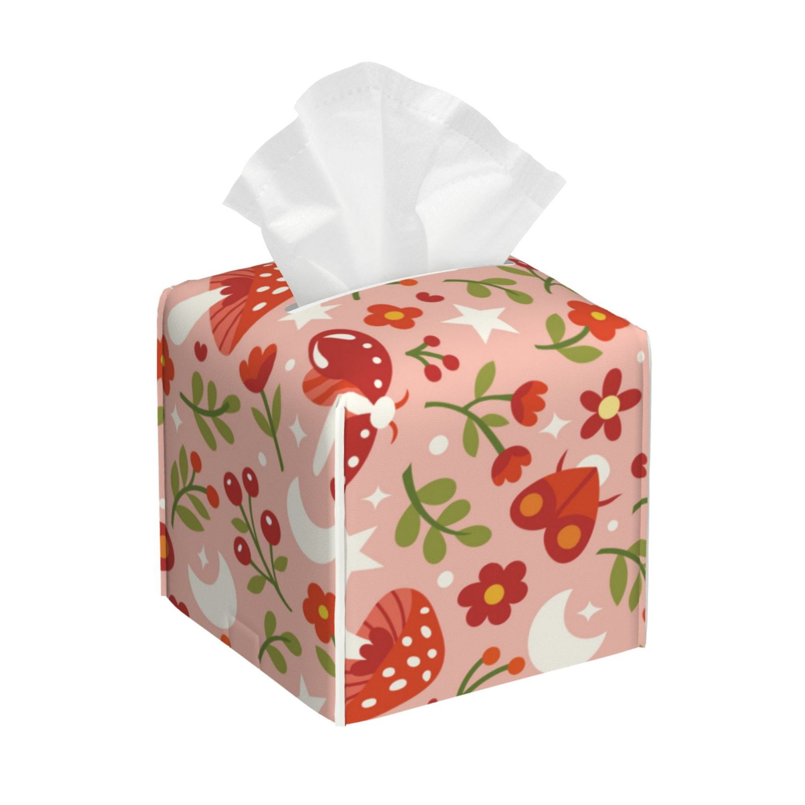 KLL Dragonfly Mushroom Print Tissue Box Cover,Leather Tissue Holder ...