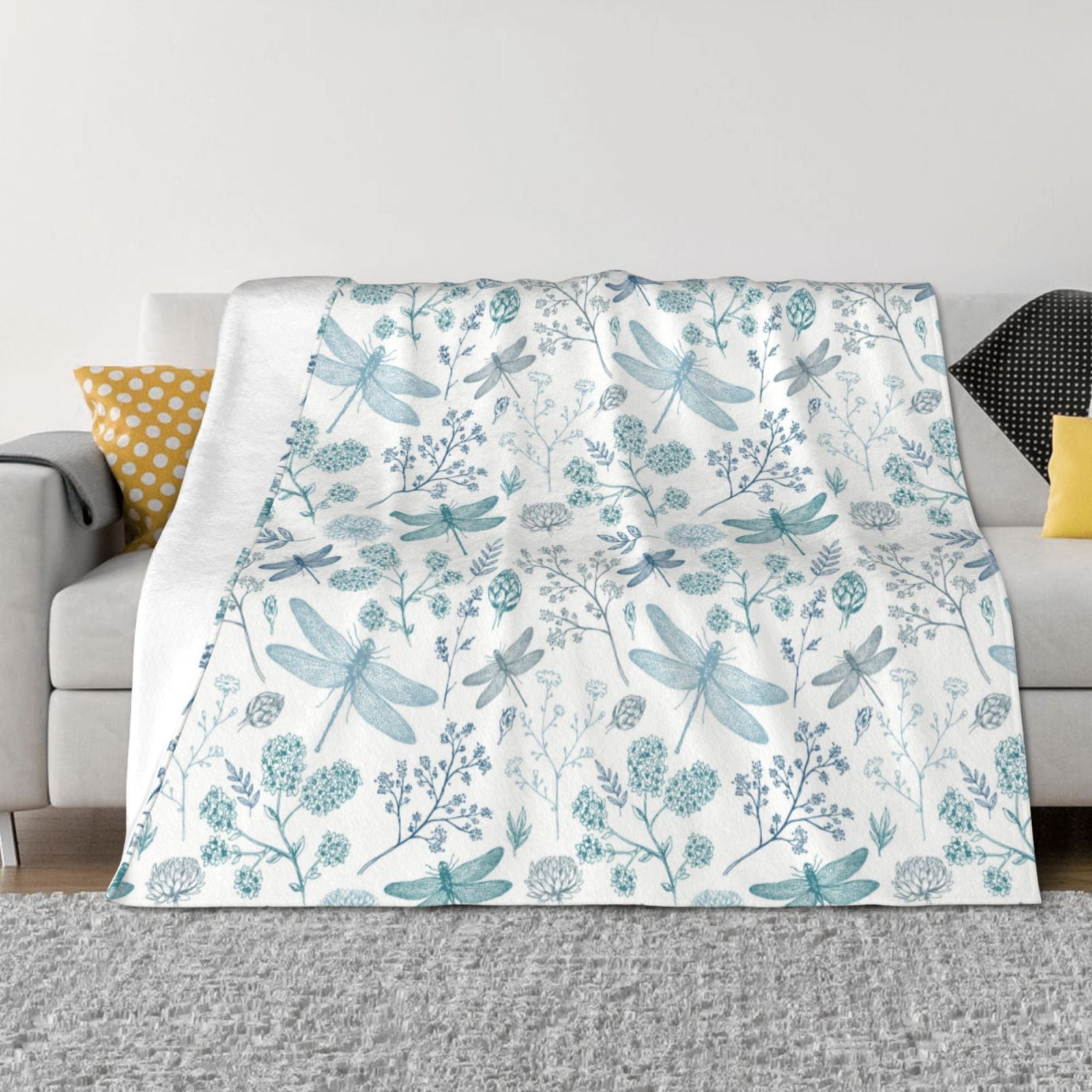 KLL Dragonfly Print Fleece Throw Blanket, Horizontal Fleece Bedding ...