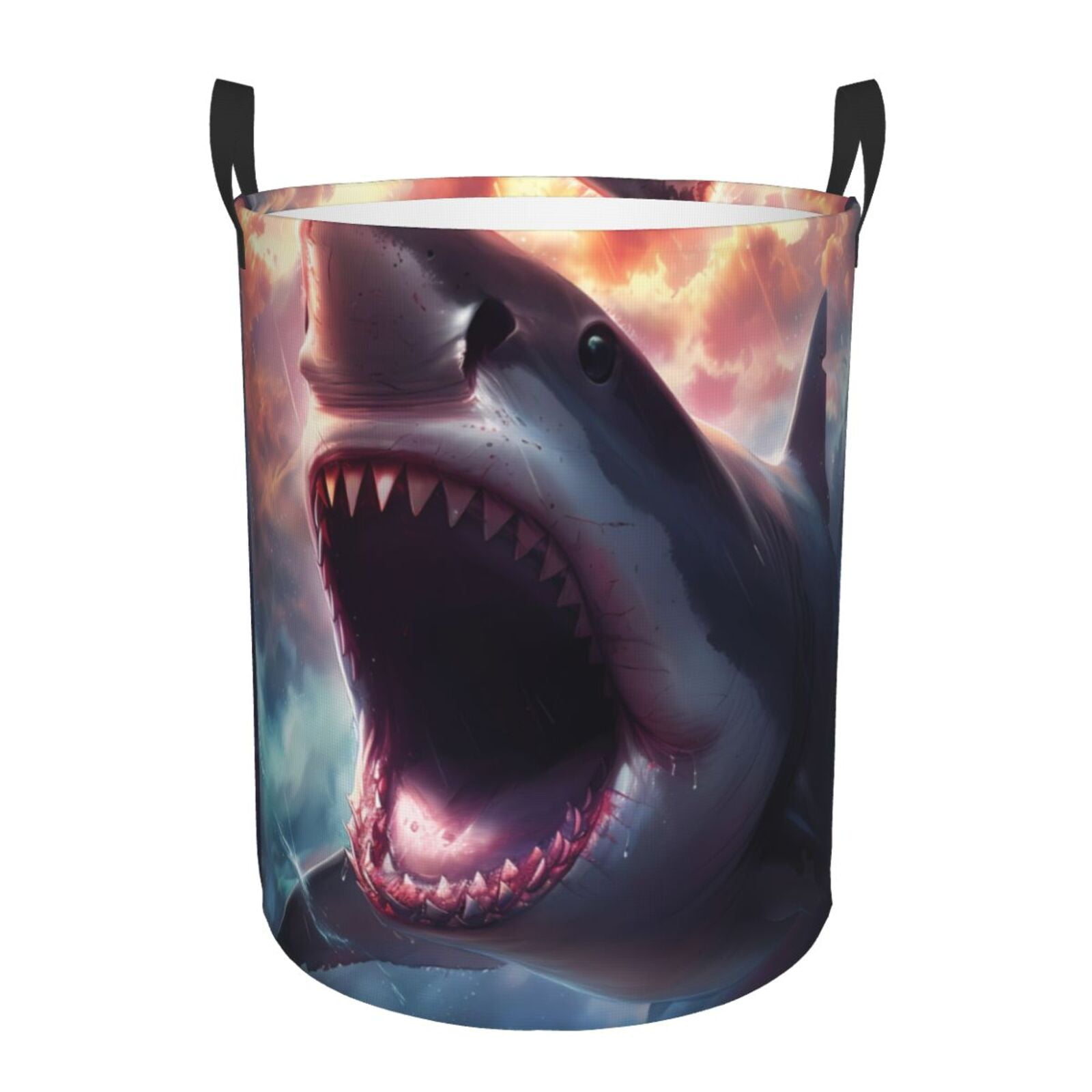 KLL Dramatic Shark Attack Waterproof Foldable Laundry Hamper Bucket ...