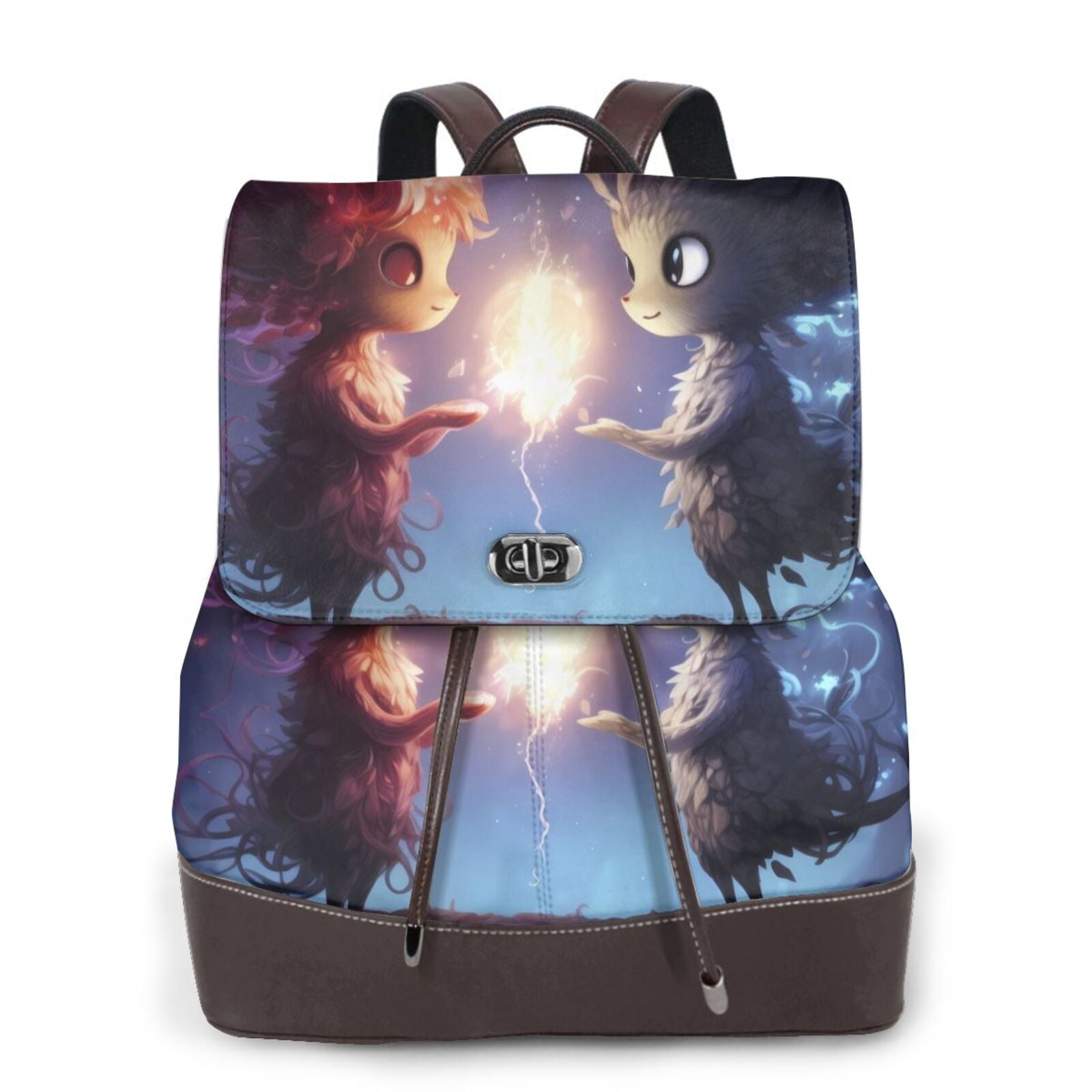 KLL Dreamy Forest Elf Print Leather Backpack,PU Leather Laptop Backpack ...