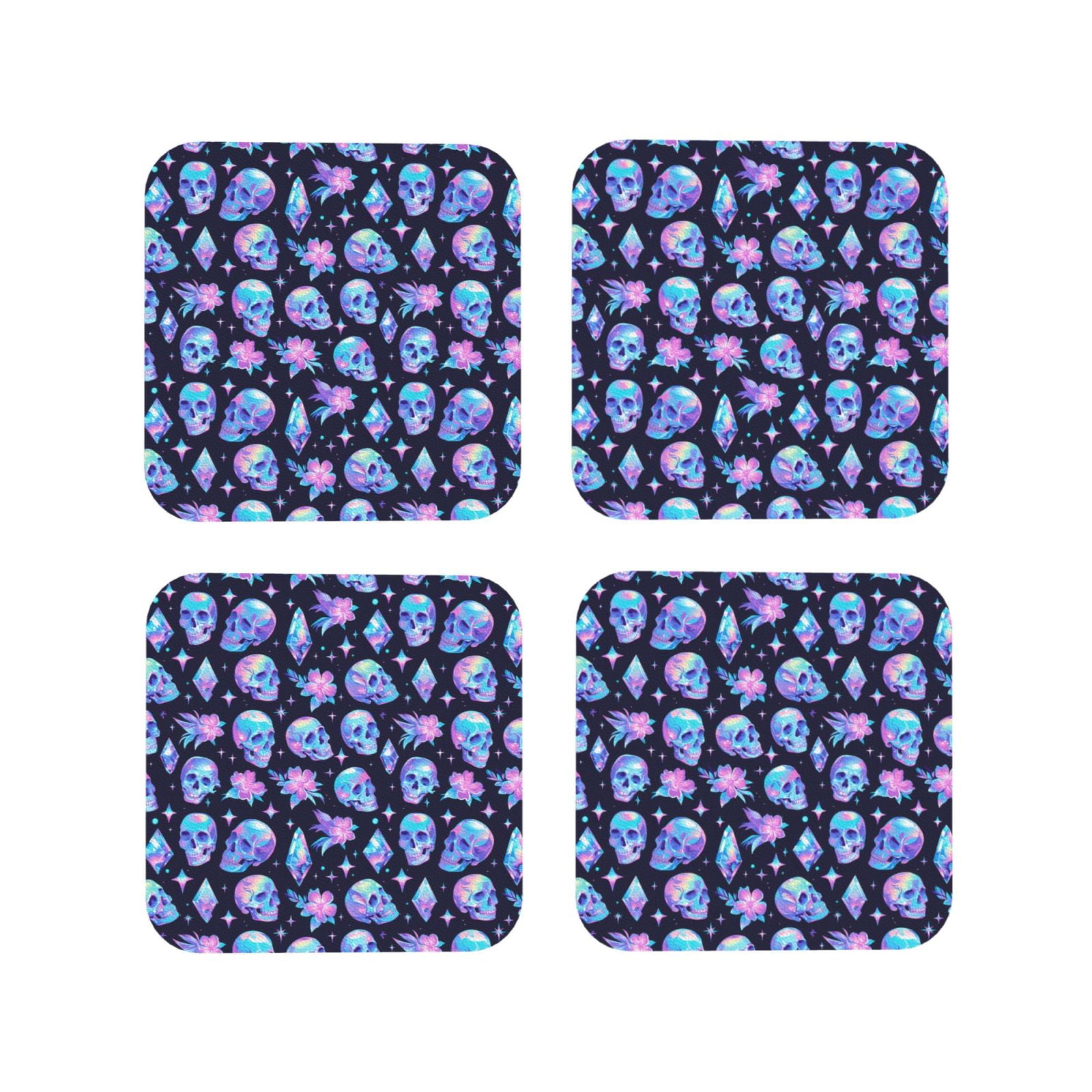KLL Drink Coasters Set Square of 4,PU Leather Absorbent Coasters Set ...