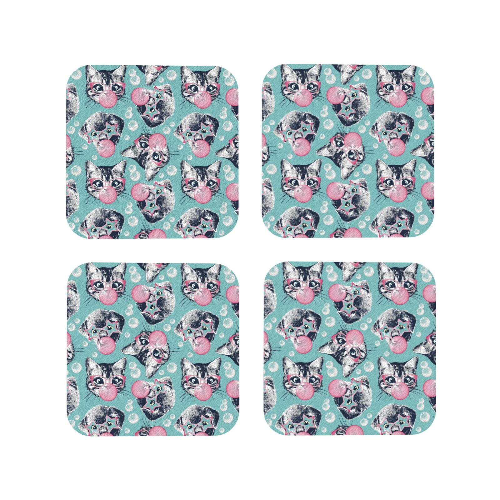 KLL Drink Coasters Set Square of 4,PU Leather Absorbent Coasters Set ...