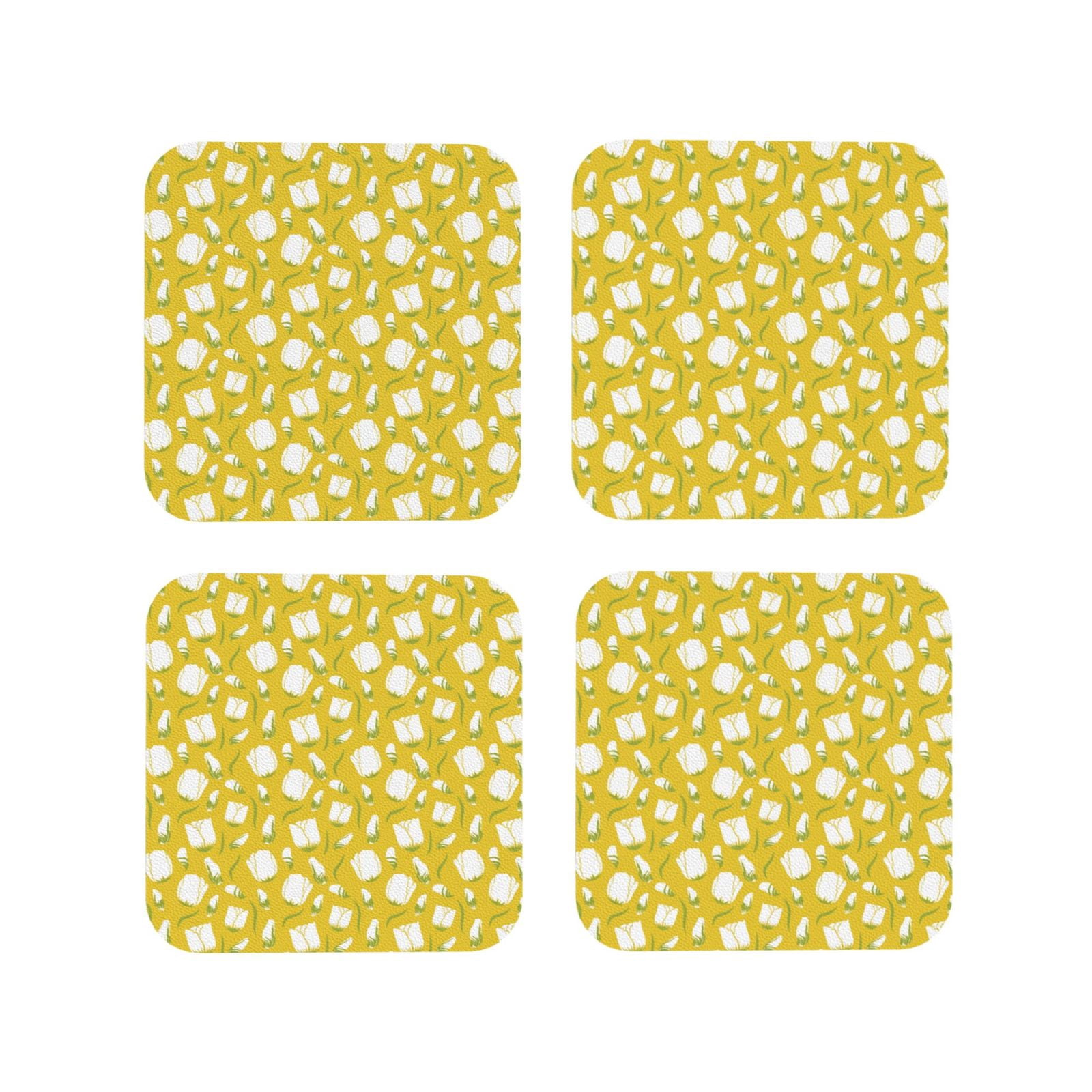 KLL Drink Coasters Set Square of 4,PU Leather Absorbent Coasters Set ...