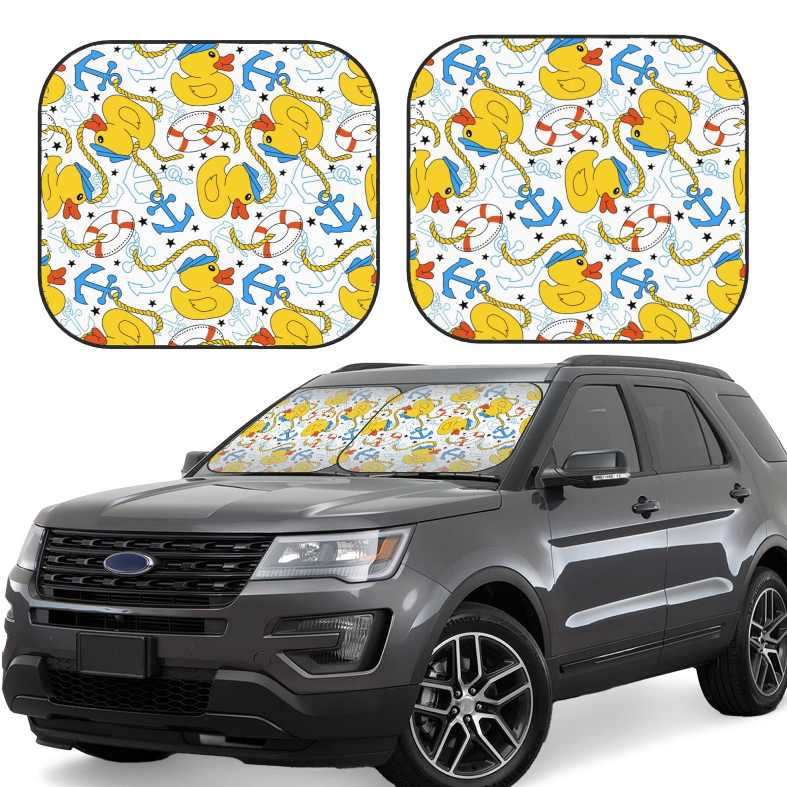 KLL Ducks and Anchors Windshield Sun Shade 2-Piece Foldable Car Front ...