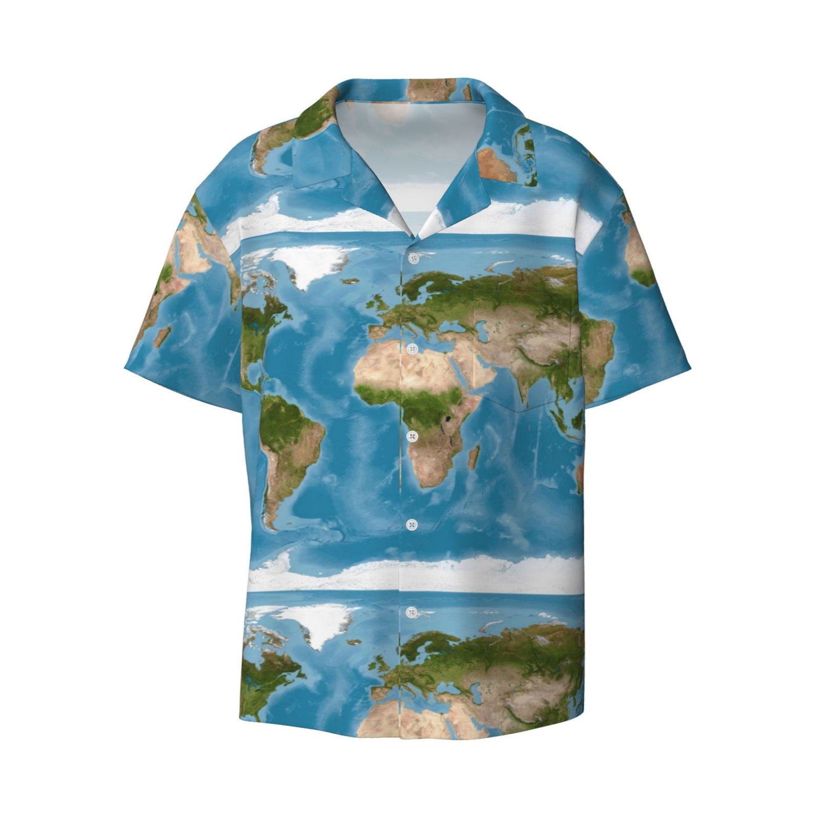 KLL Earth View World Map Print Men's Shirt Short Sleeve Button Down ...