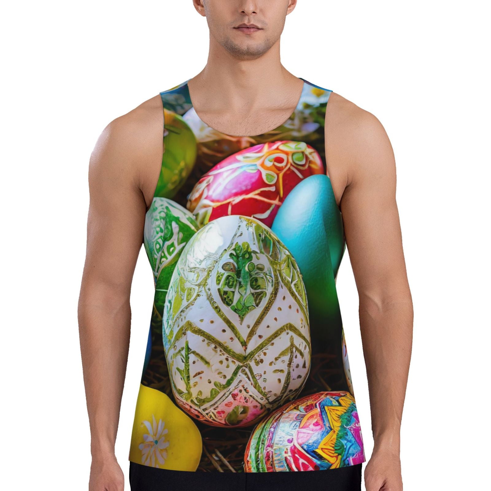 KLL Easter Eggs Print Men's Muscle Gym Workout Stringer Tank Tops ...