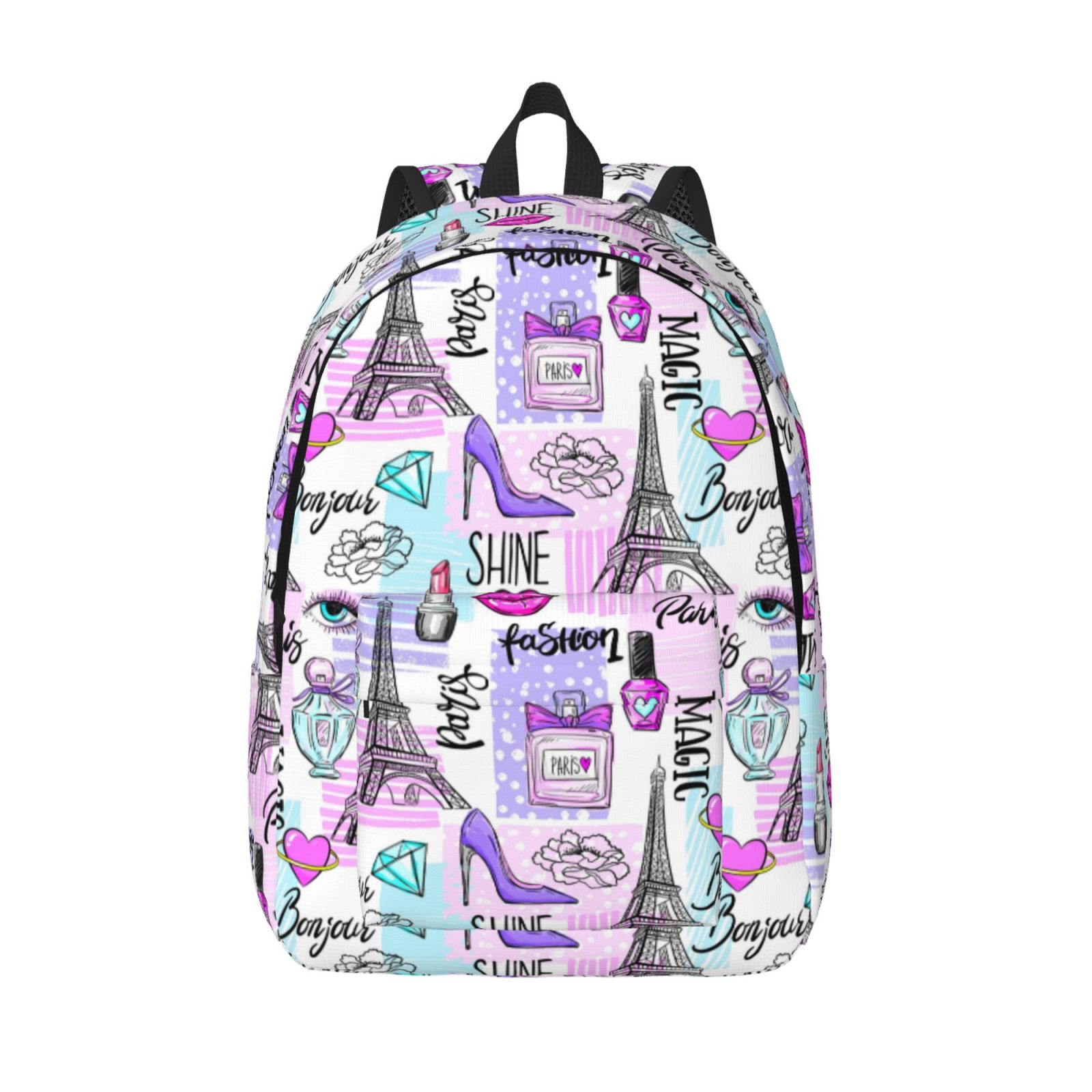 KLL Eiffel Tower and Hearts Print Travel Laptop Backpack - College ...