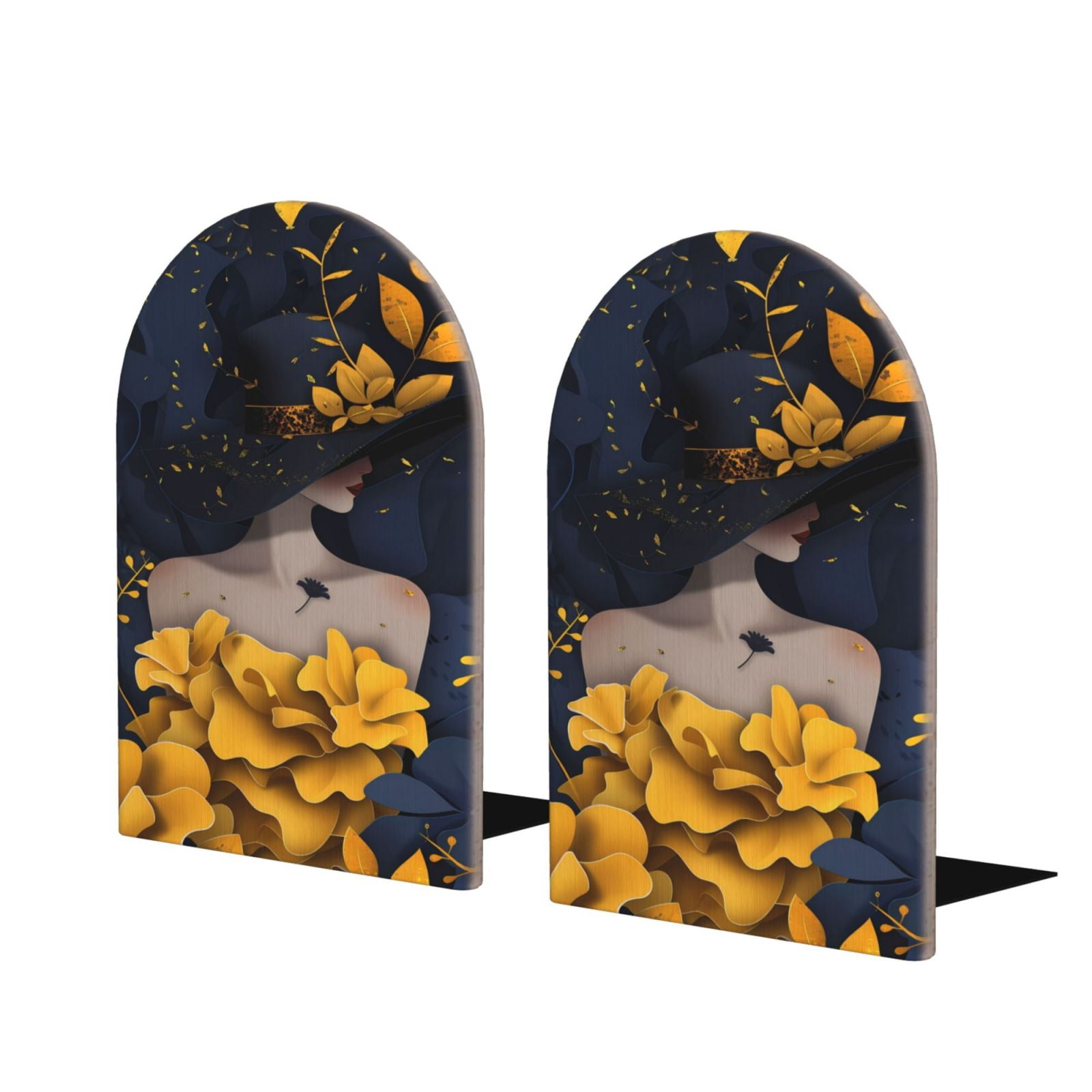 KLL Elegant Lady With Hat Print Wood Book Ends for Shelves,1 Pair Wood ...