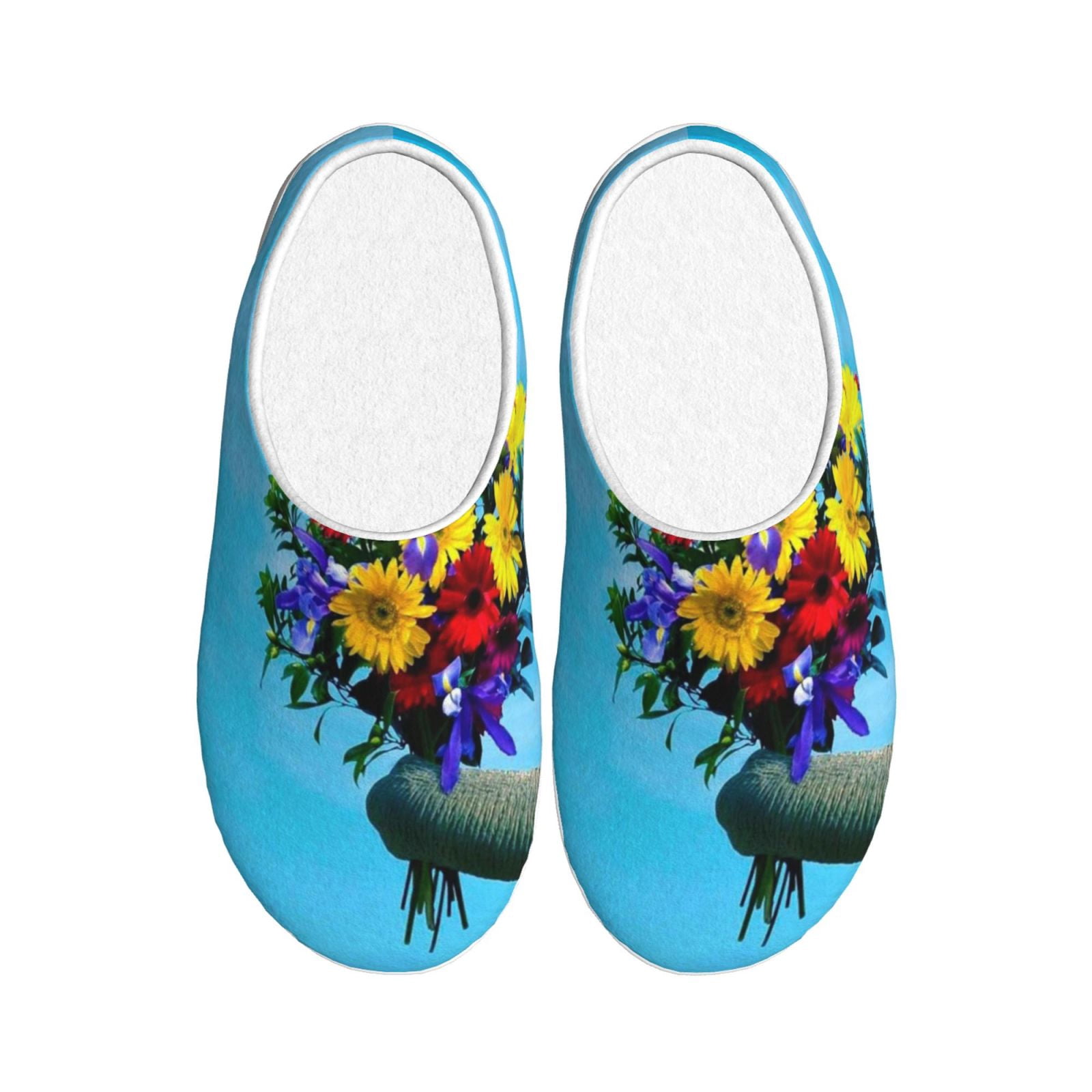 KLL Elephant Trunk Couple Flowers Pattern Adult Unisex Cozy Slippers ...