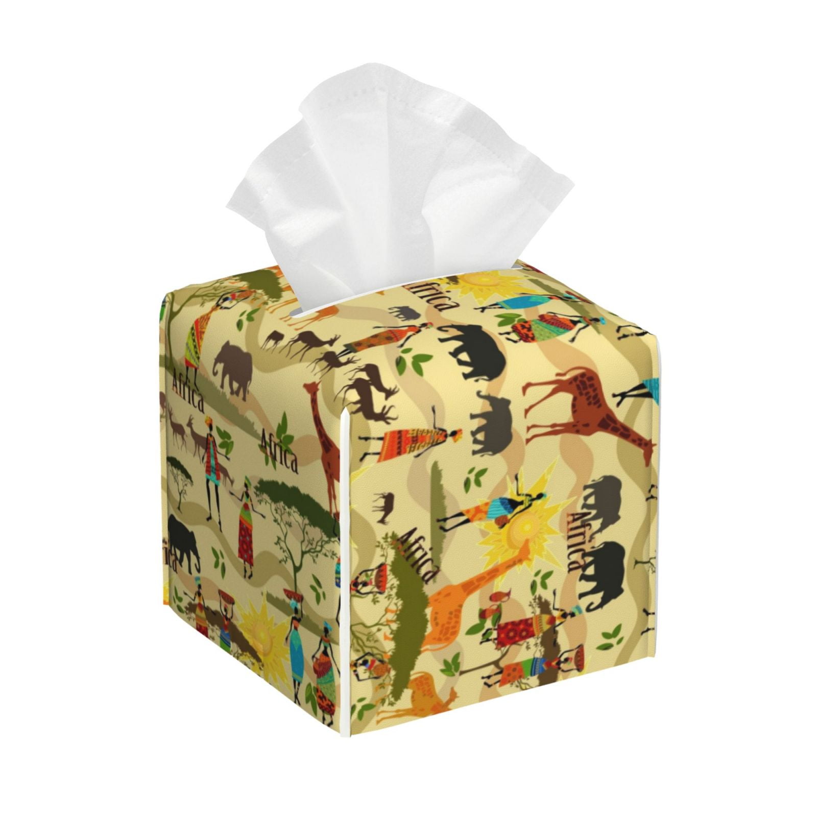 KLL Ethnic African Print Tissue Box Cover,Leather Tissue Holder Square ...