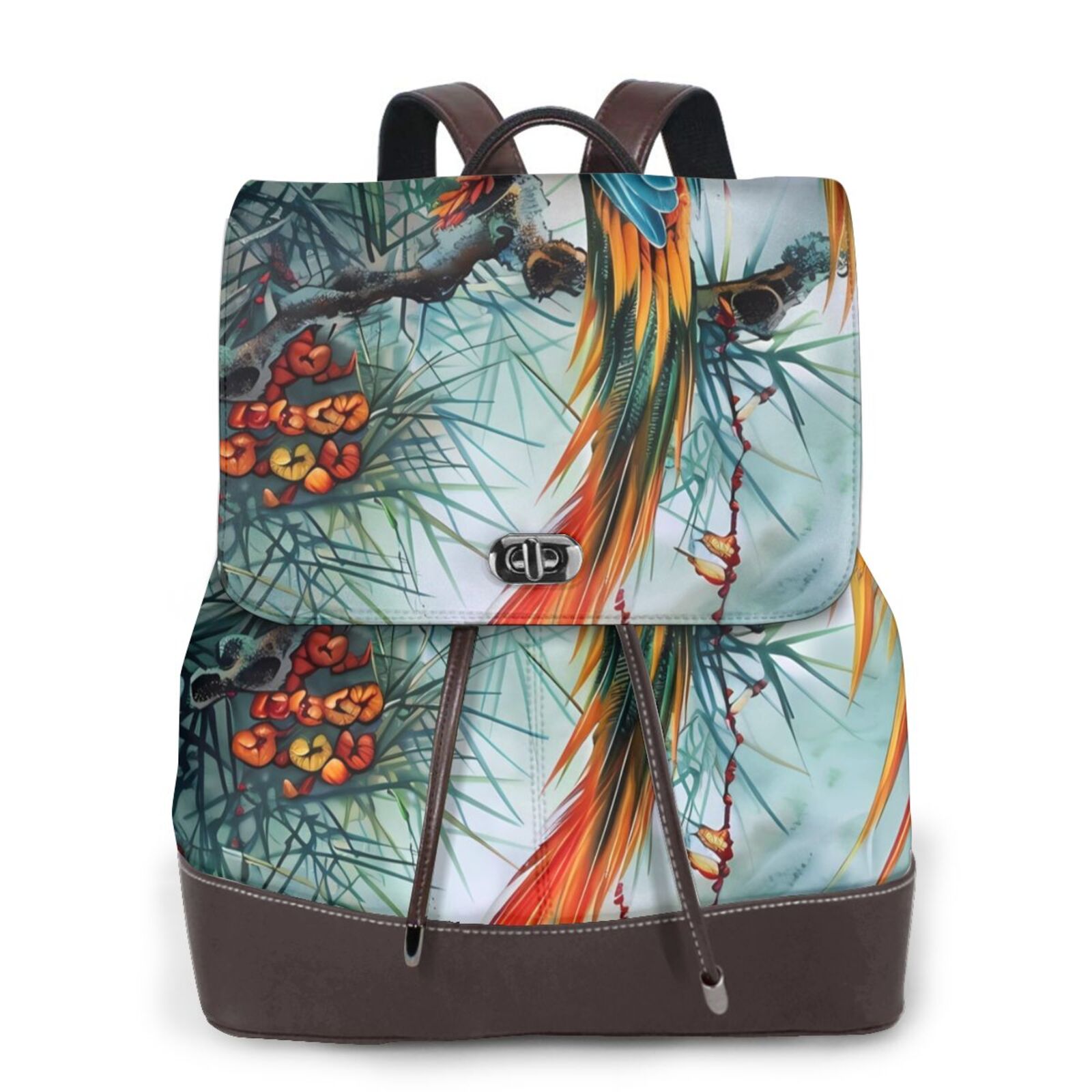 KLL Exotic Birds Forest Print Leather Backpack,PU Leather Laptop ...
