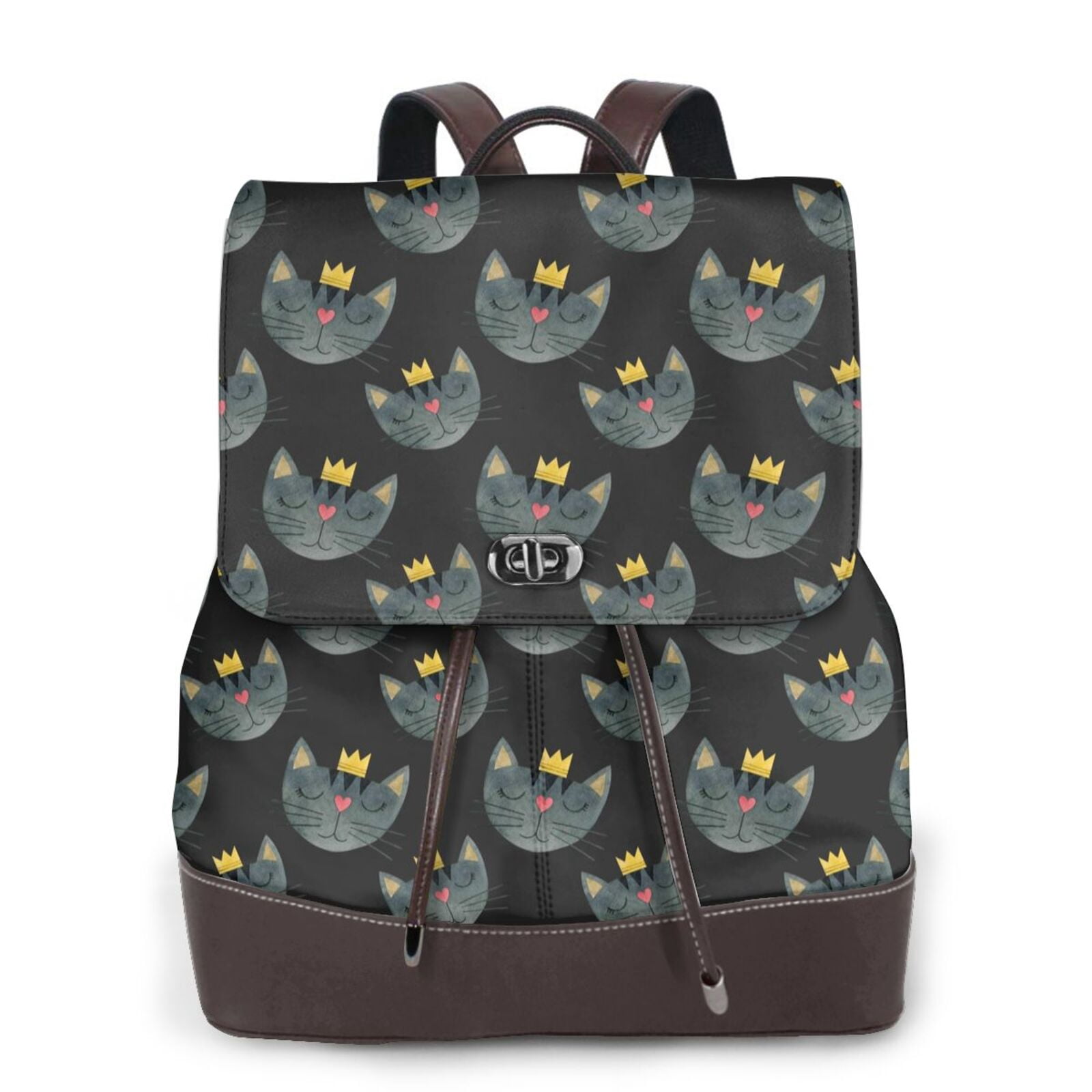 KLL Faces Of The Cat Print Leather Backpack,PU Leather Laptop Backpack ...