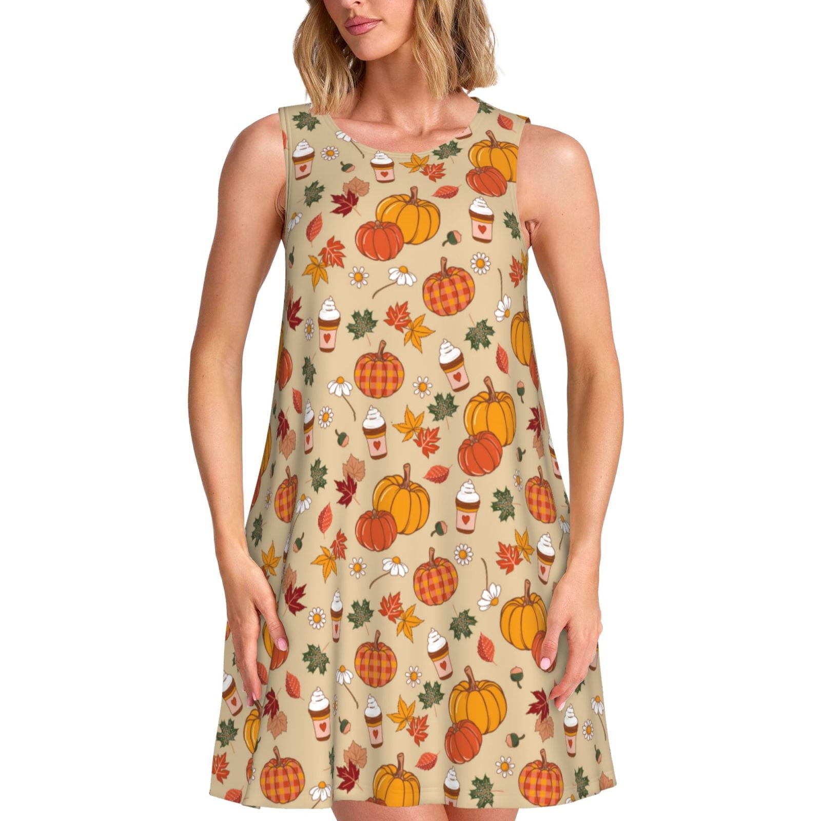 KLL Fall Autumn Pattern Womens Summer Dresses 2025,Loose Round Neck ...