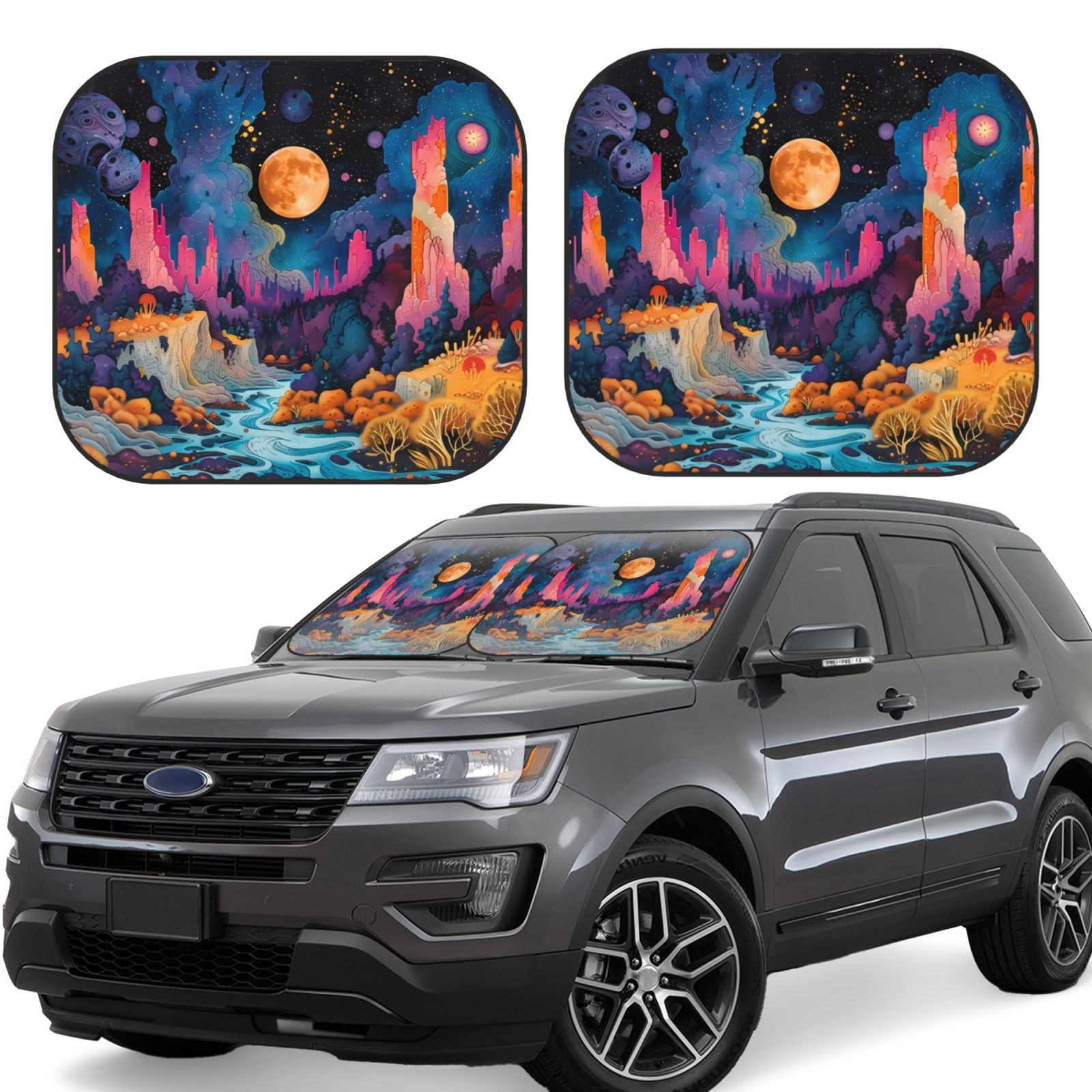 KLL Fantasy Cosmic Landscape Windshield Sun Shade 2-Piece Foldable Car ...